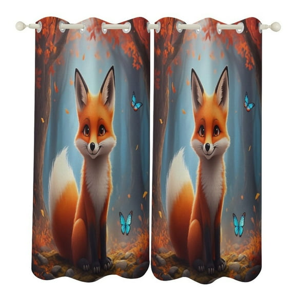 Charming Fox in Autumn Forest-2 2pcs Blackout Curtains For Living Room ...