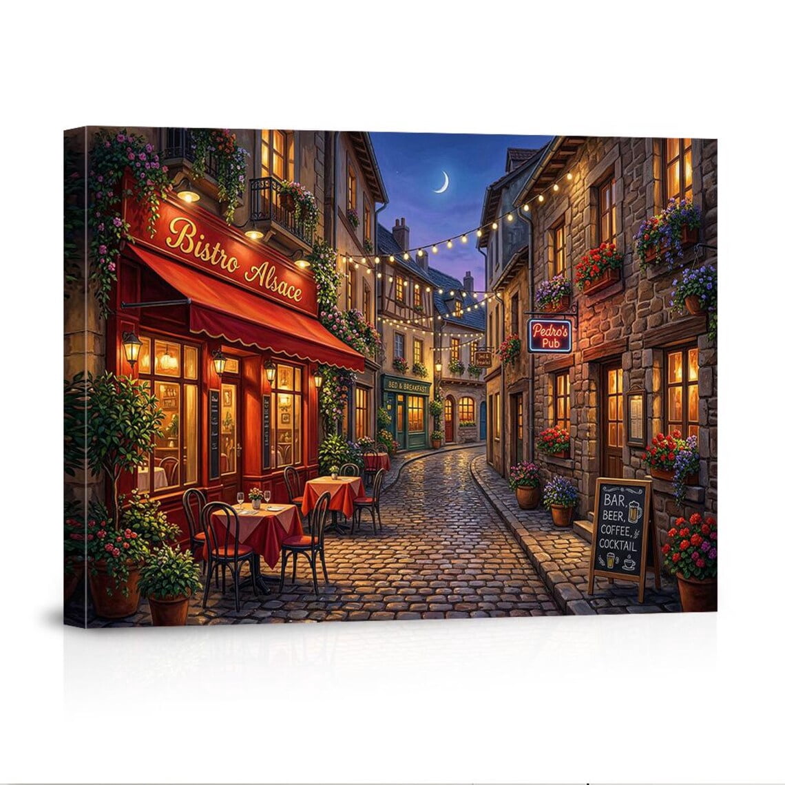 Charming French Bistro Street Night European Cityscape Cafe USA Made ...
