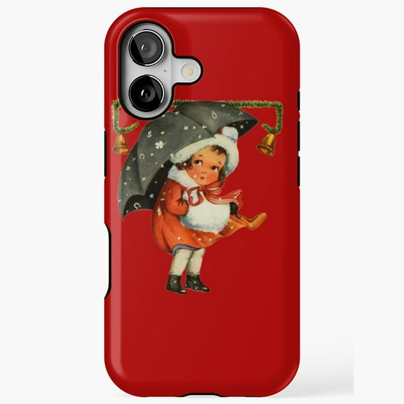 Charming Girl Snow Vintage Holiday Scene Case for iPhone 17 11 12 13 14 ...