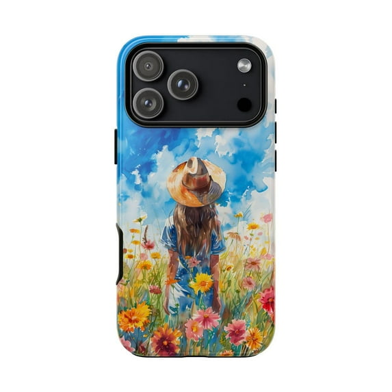 Charming Girl in Flower Field Summer Blue Sky for iPhone 17 16 15 14 13 ...