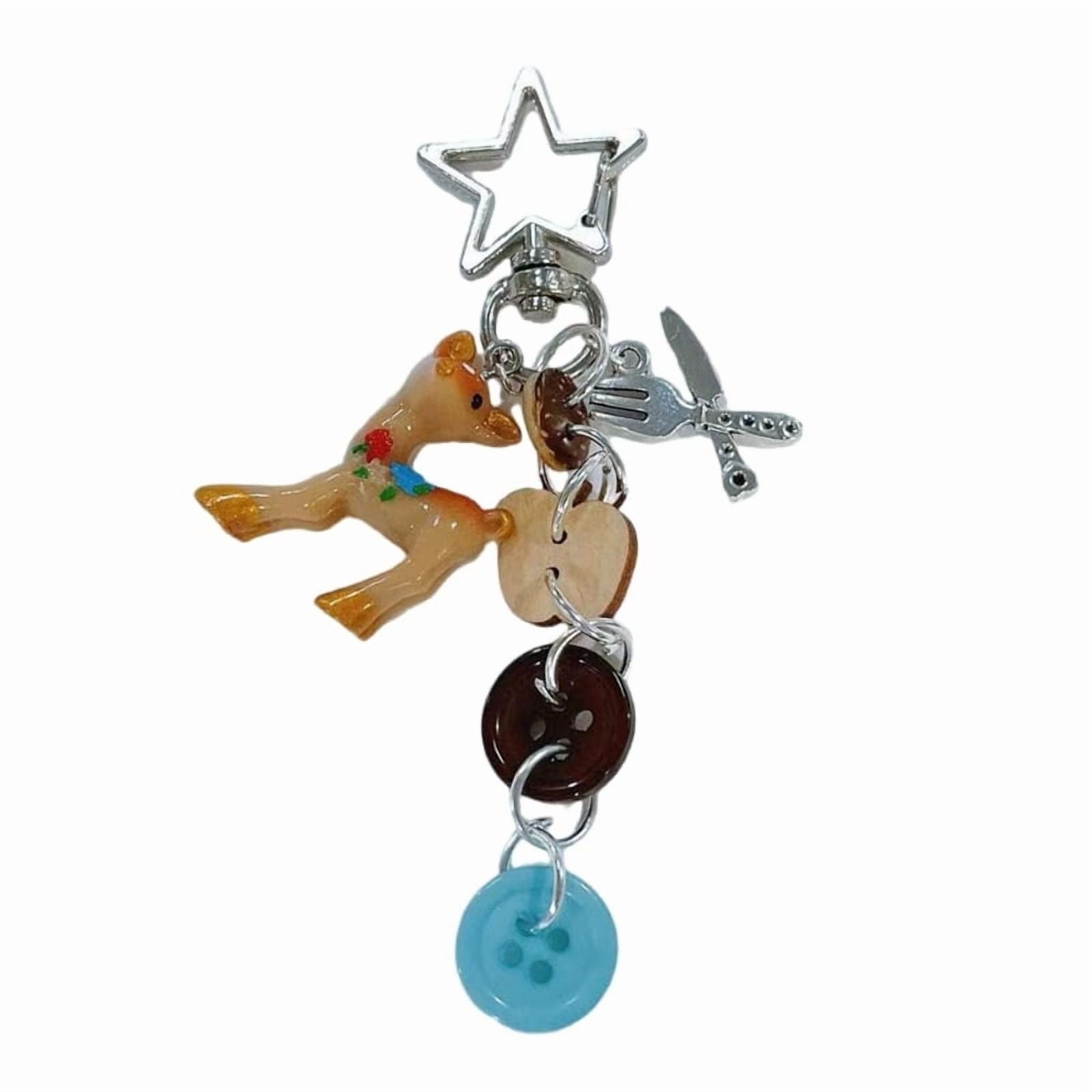 Charming Heart Button Keychain Charm Trendy Plum Deer Star Key Ornament ...