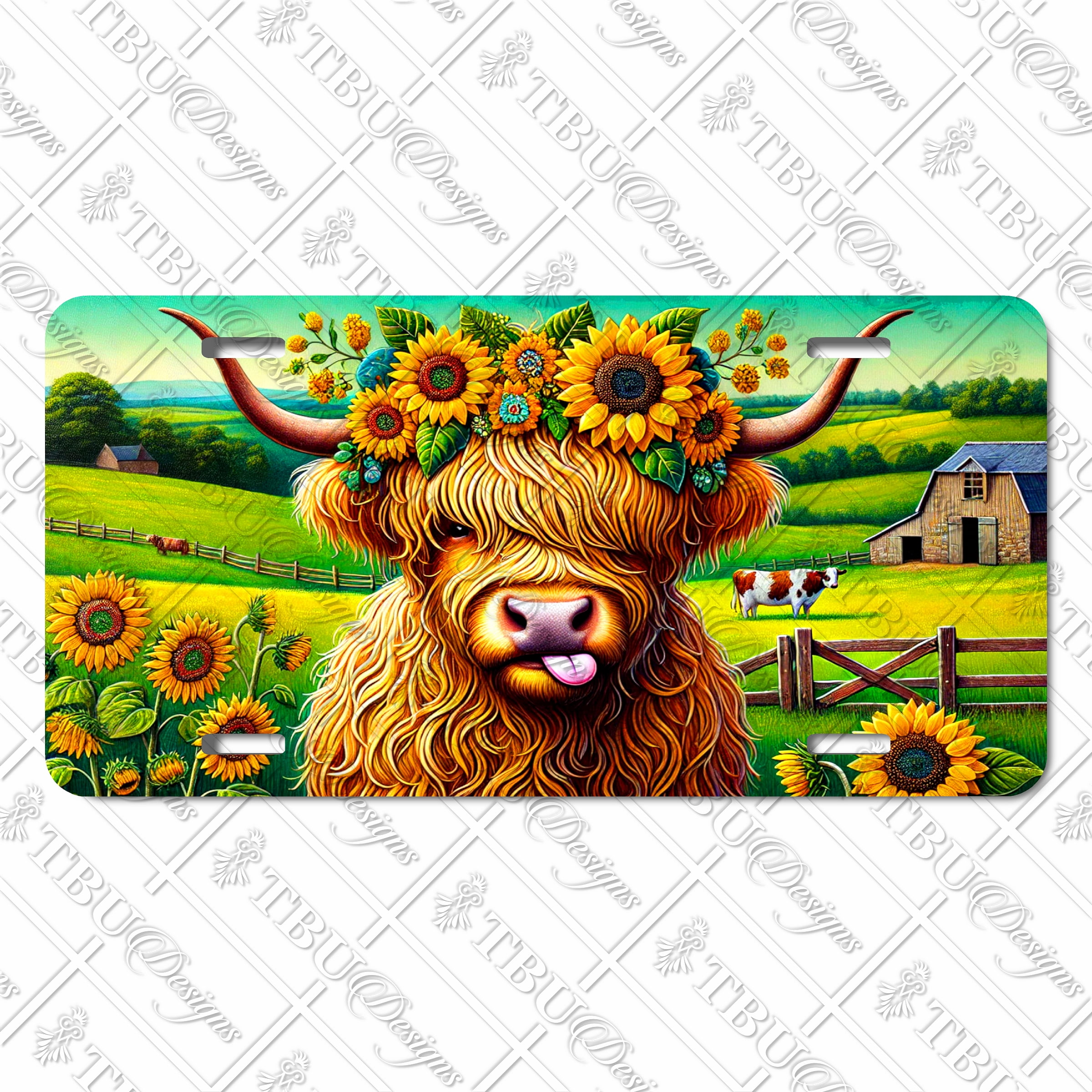 Charming Highland Cow Aluminum License Plate – Cute Farm Scene with ...