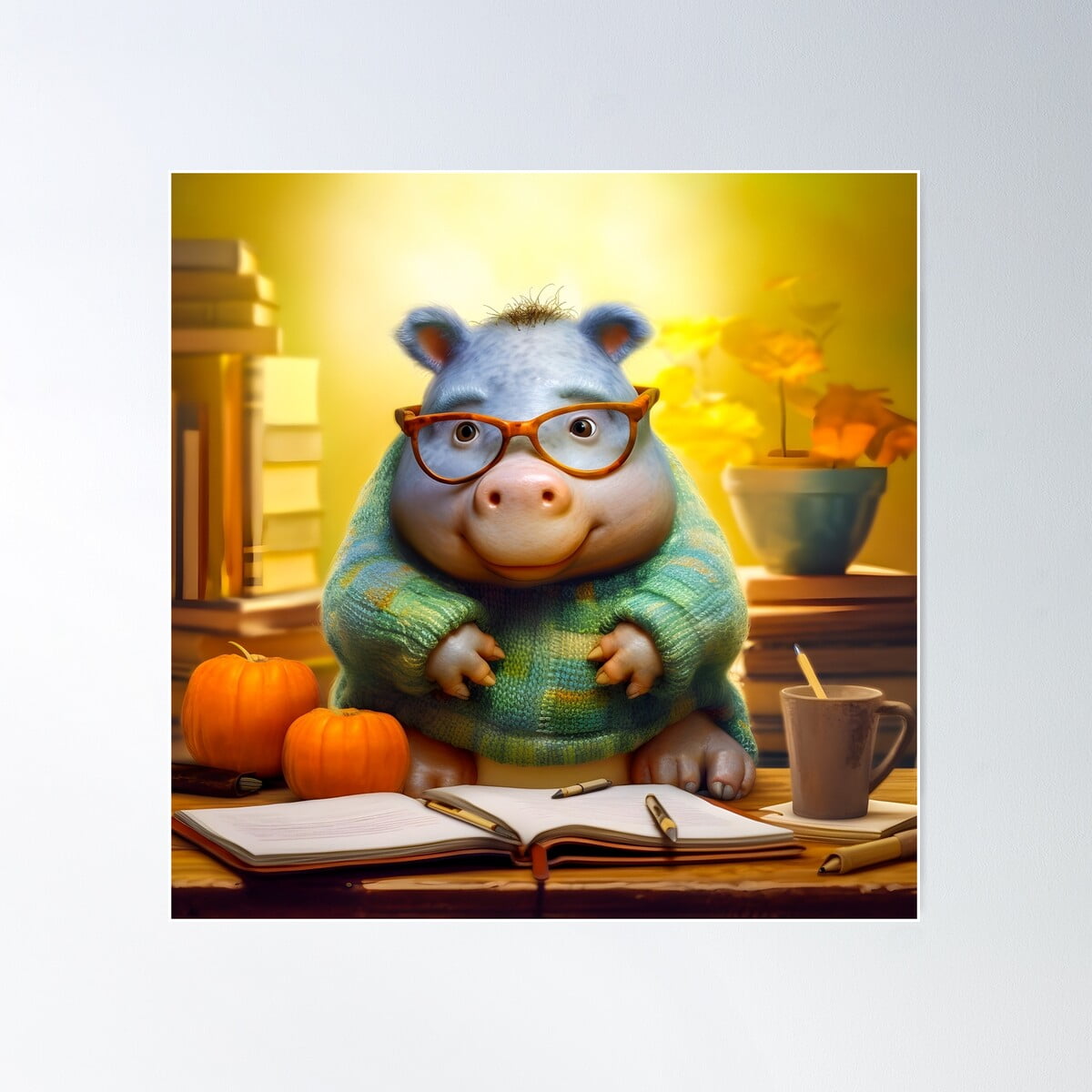 Charming Hippo Scholar - Joyful Study Time Poster Wall Art, Modern Wall ...