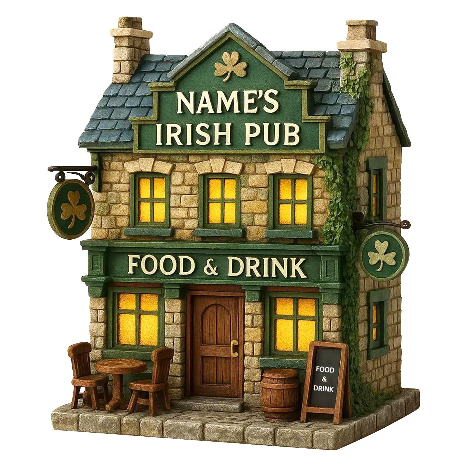 Charming Irish Pub Miniature Figurine with LED Lights, Detailed ...