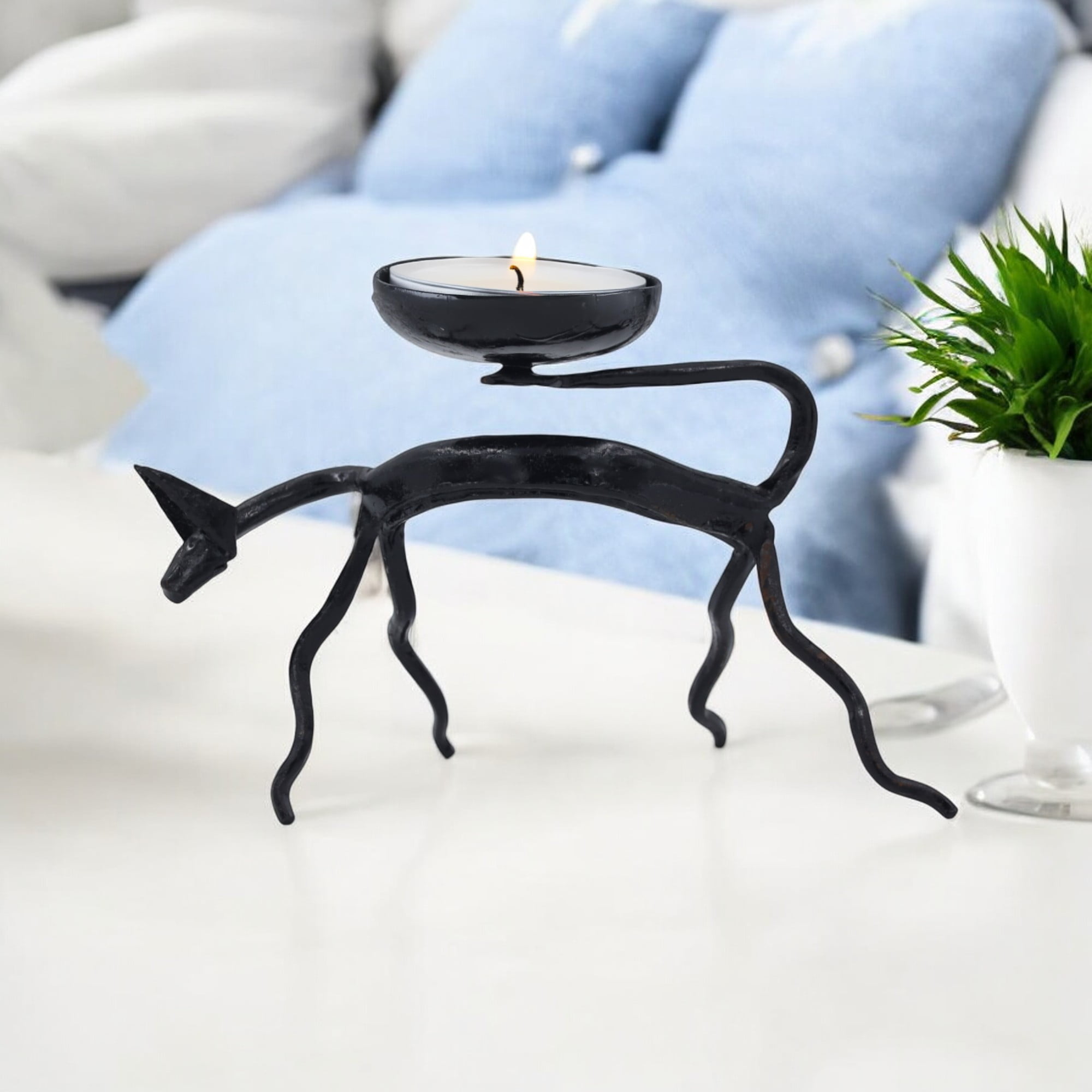 Charming Iron T-Light Holder – Features a Deer Design Balancing a ...