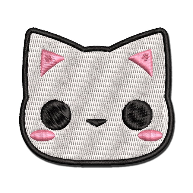 Charming Kawaii Chibi Cat Kitten Face Blushing Cheeks Applique Multi ...