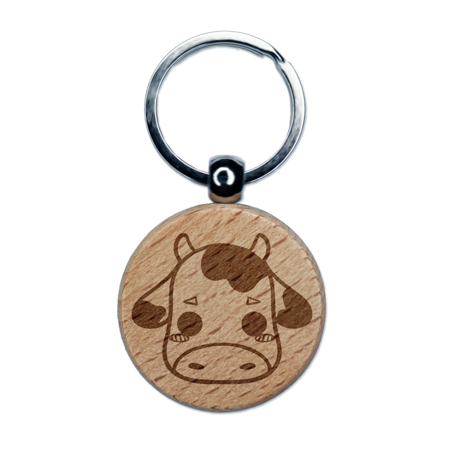 Charming Kawaii Chibi Cow Face Blushing Cheeks Milk Farm Round Keychain ...