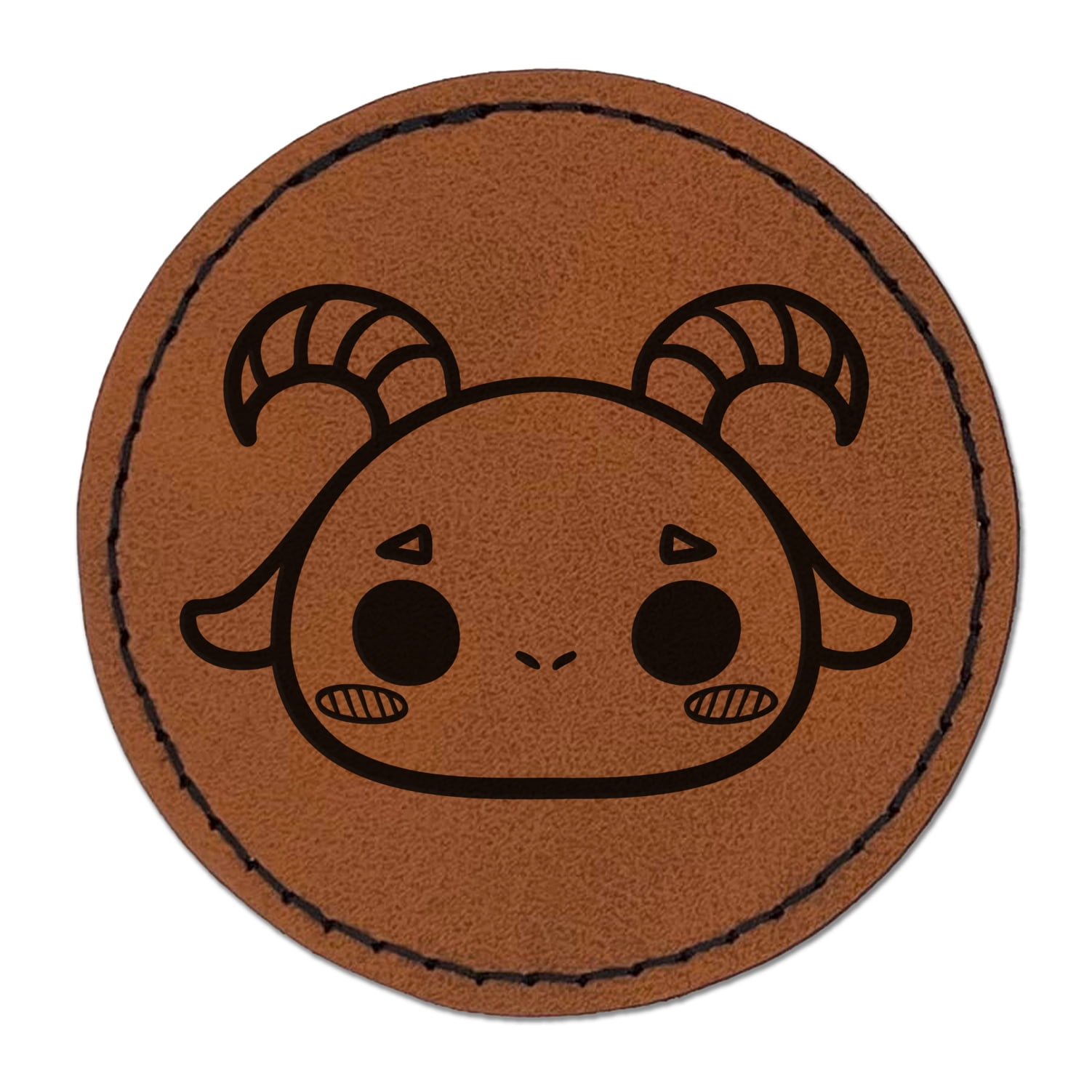 Charming Kawaii Chibi Goat Face Blushing Cheeks 2.5" Faux Leather Round ...