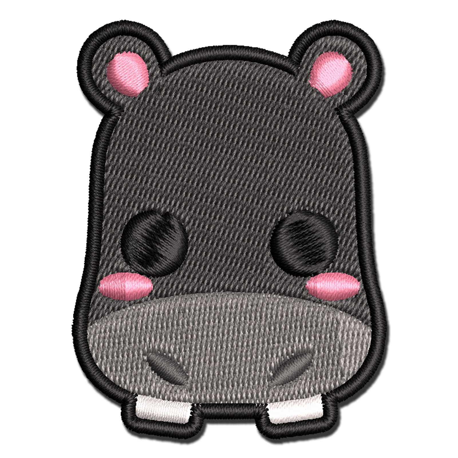 Charming Kawaii Chibi Hippopotamus Face Blushing Cheeks Applique Multi ...