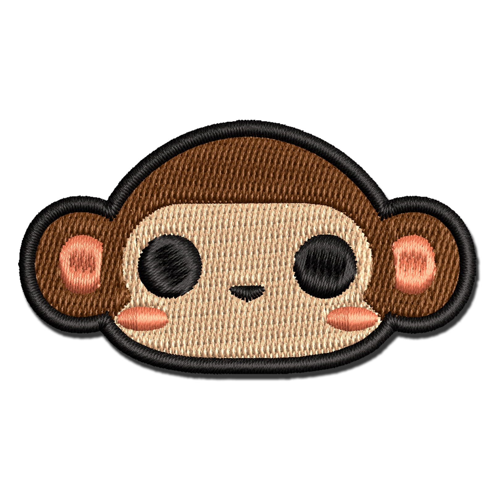 Charming Kawaii Chibi Monkey Face Blushing Cheeks Applique Multi-Color ...