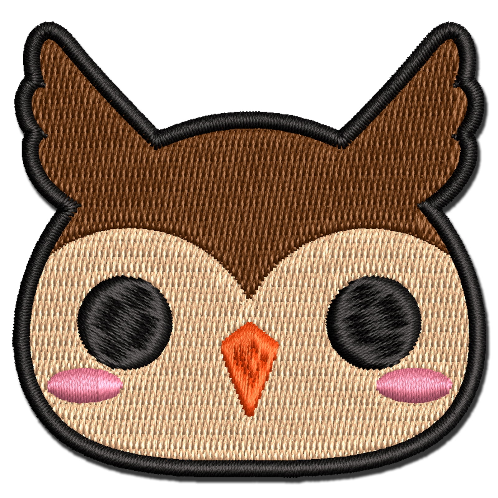Charming Kawaii Chibi Owl Face Blushing Cheeks Great Horned Applique Multi-Color Embroidered ...
