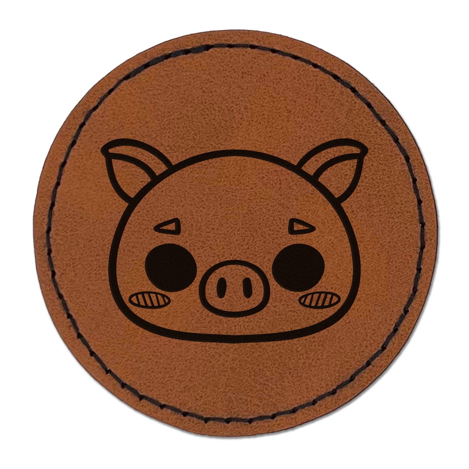 Charming Kawaii Chibi Pig Face Blushing Cheeks 2.5" Faux Leather Round ...