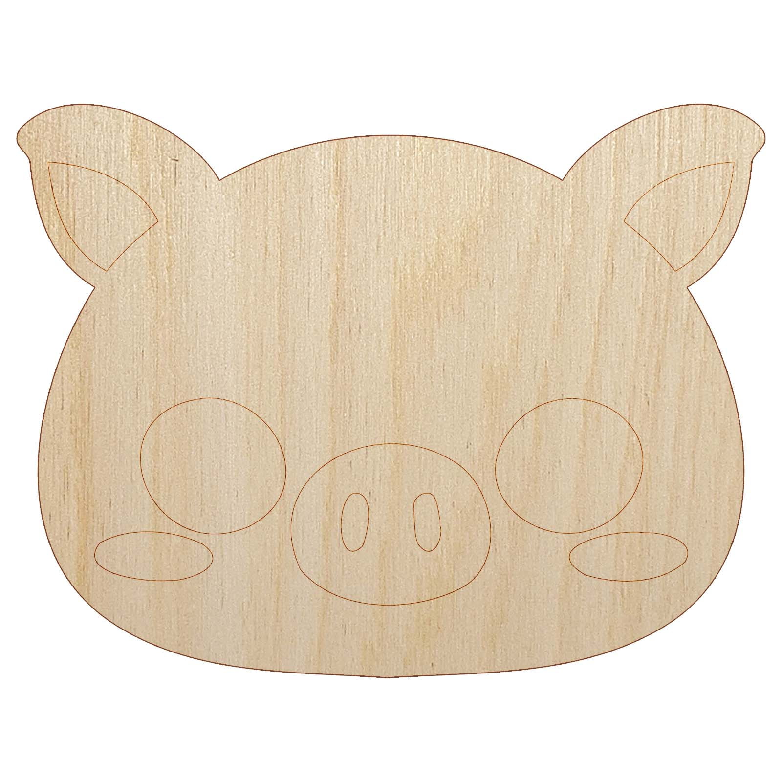 Charming Kawaii Chibi Pig Face Blushing Cheeks Wood Shape Unfinished ...