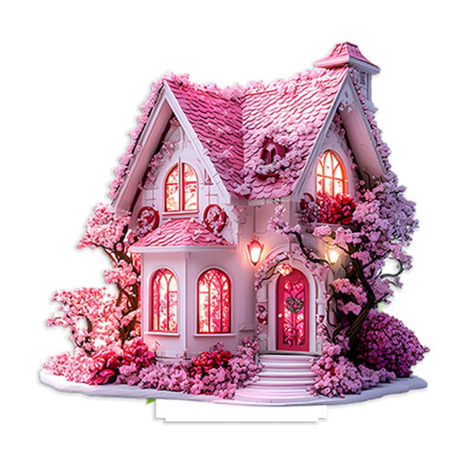 Charming LED Light-Up Fairy Cottage House Pink Floral Design, Perfect ...