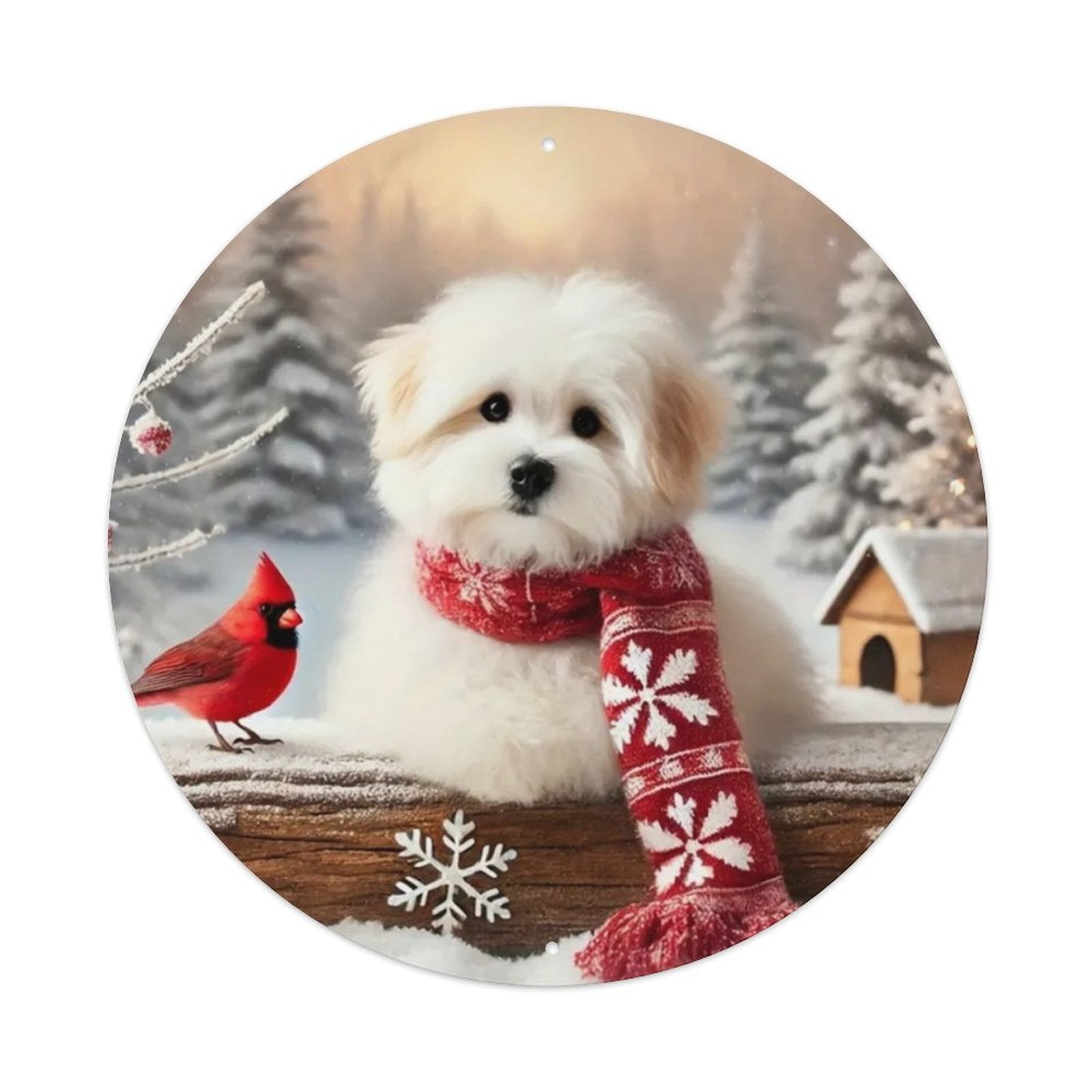 Charming Maltese Dog Christmas Garden Round Tin Sign Vintage Metal ...