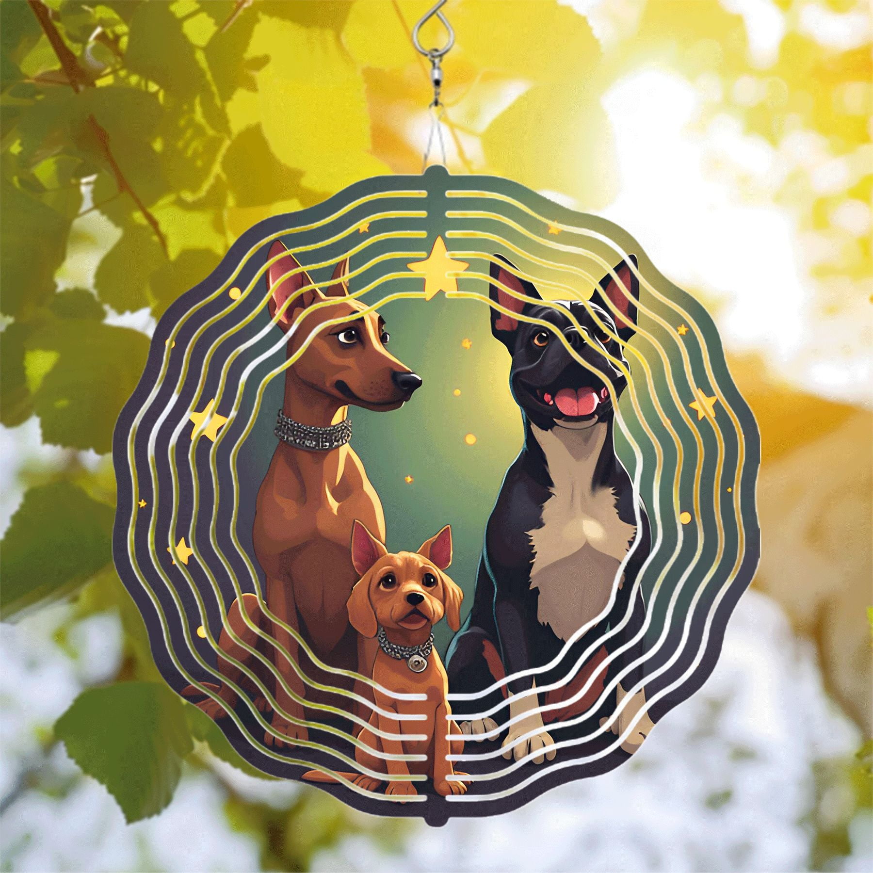 Charming Metal Hanging Wind Spinner with Dog Design - Colorful ...