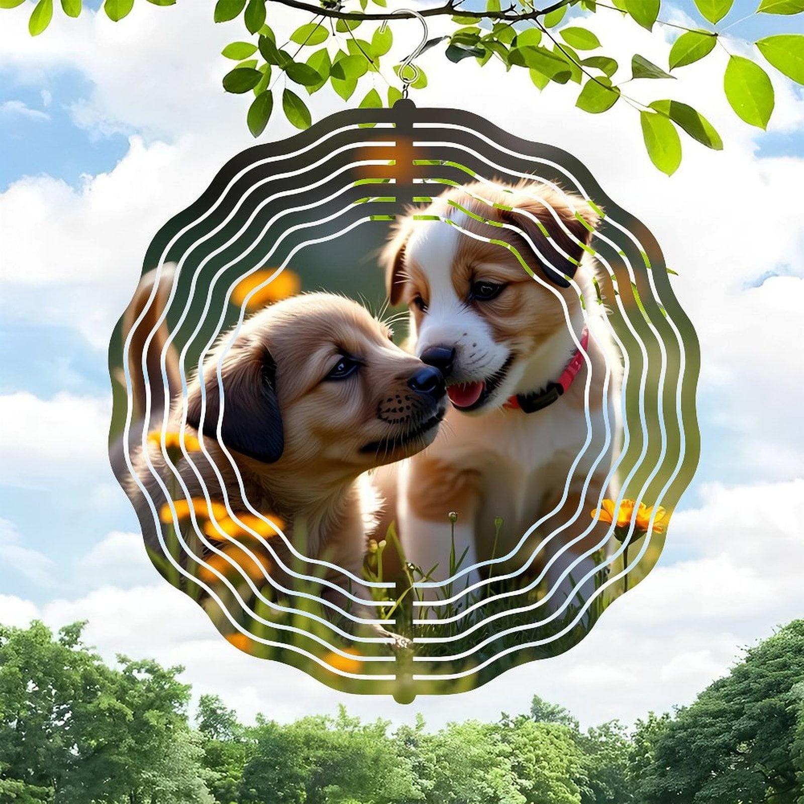 Charming Metal Hanging Wind Spinners with Concentric Wave Design ...