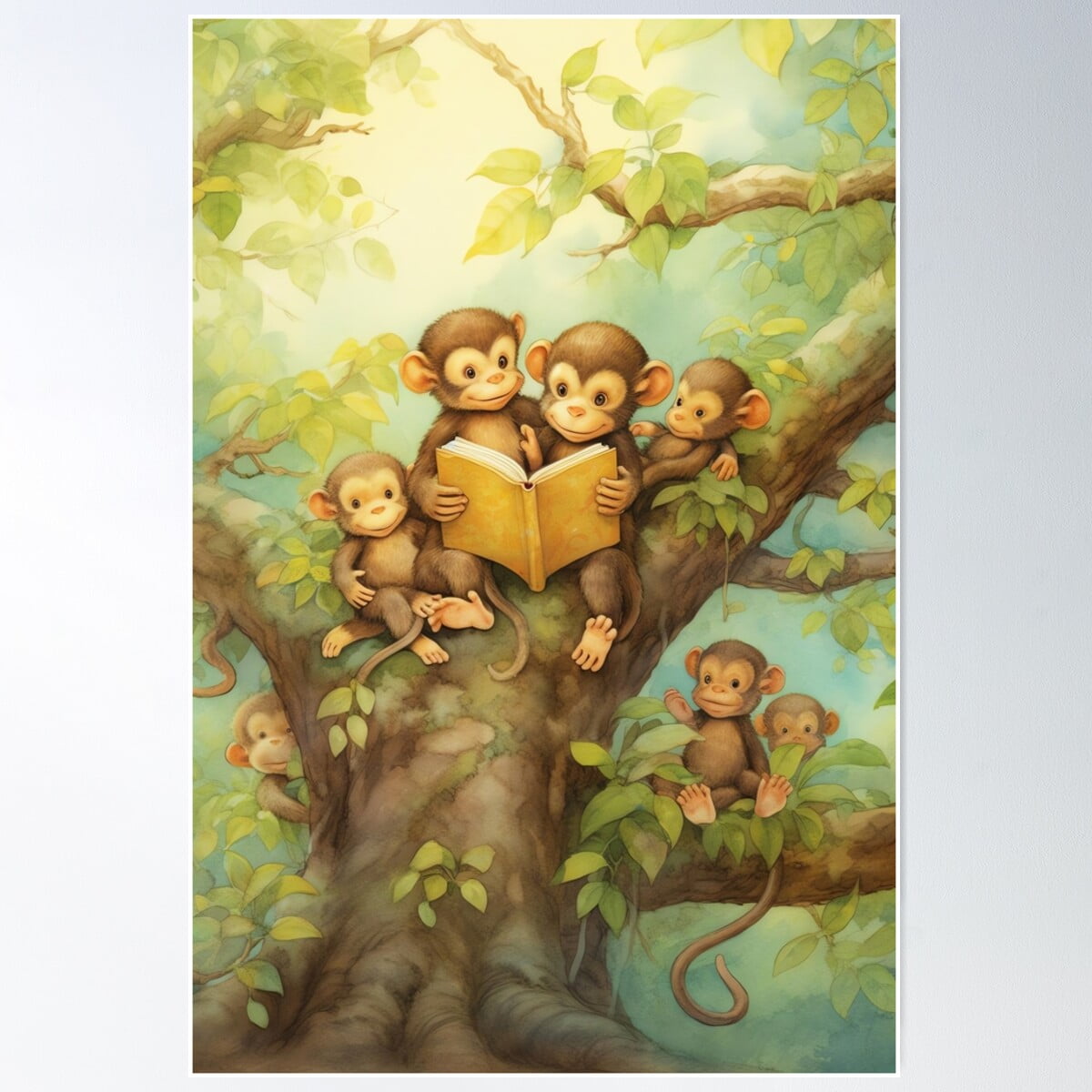 Charming Monkey Bedtime Poster Wall Art, Modern Wall Decor For Living ...