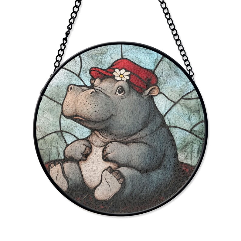 Charming Moo Deng Hippo Stained Glass Window Hanging – Adorable Gift ...