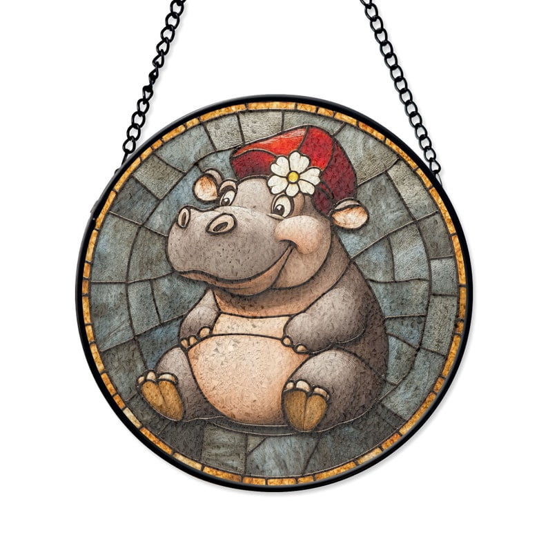 Charming Moo Deng Hippo Stained Glass Window Hanging – Ideal Gift for ...
