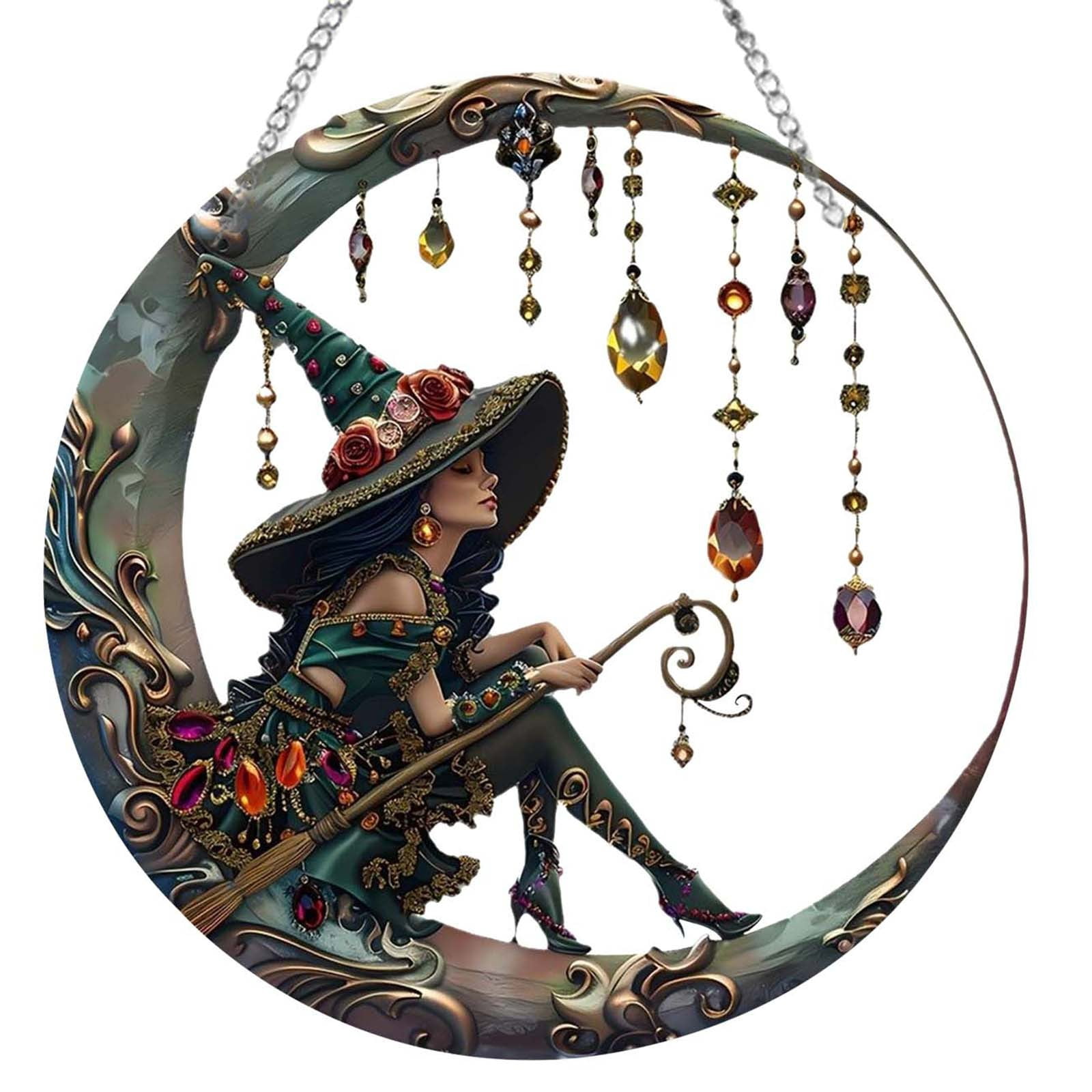 Charming Moonlight Witch Acrylic Stained Glass Window Hanging Sun ...