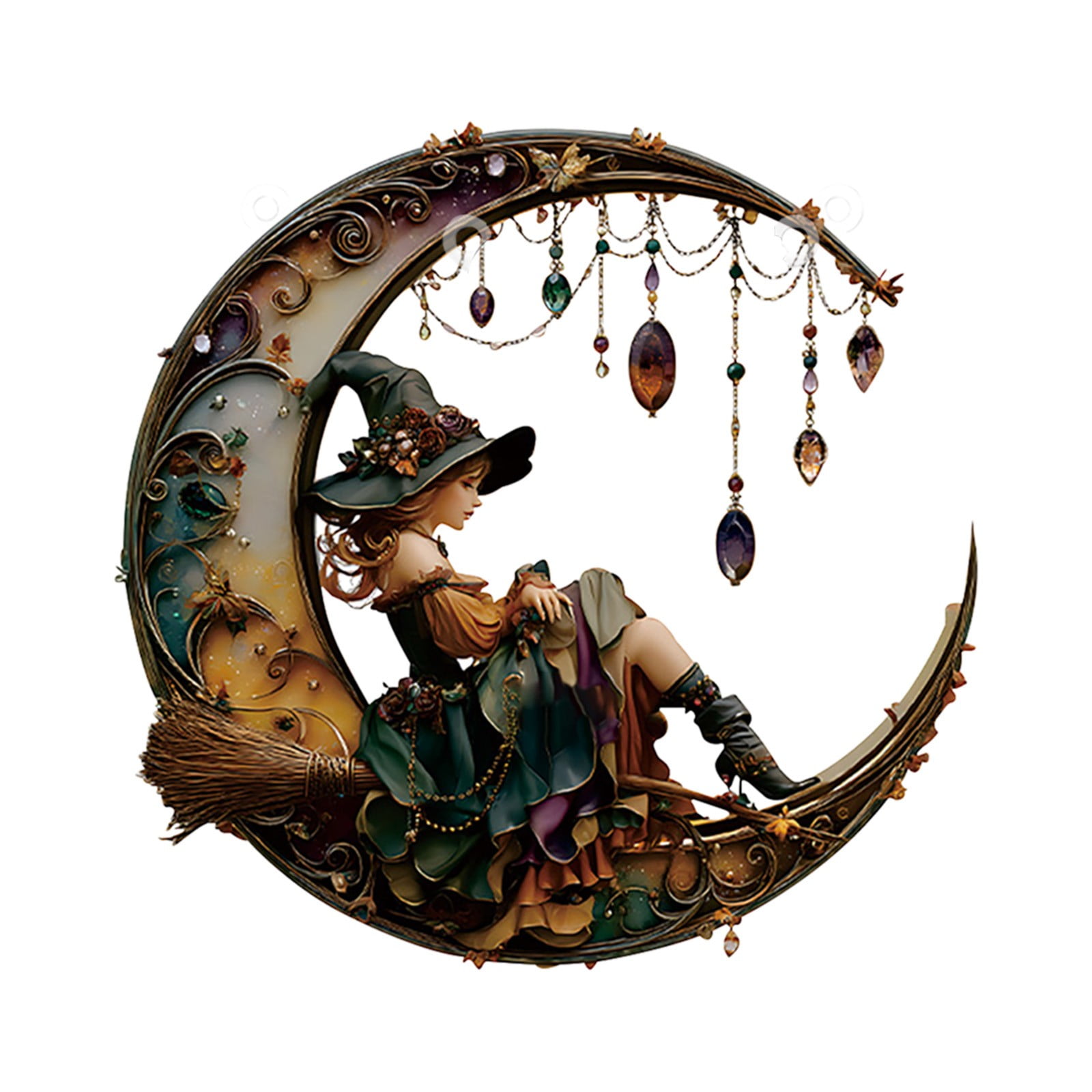 Charming Moonlight Witch Acrylic Stained Glass Window Hanging ...