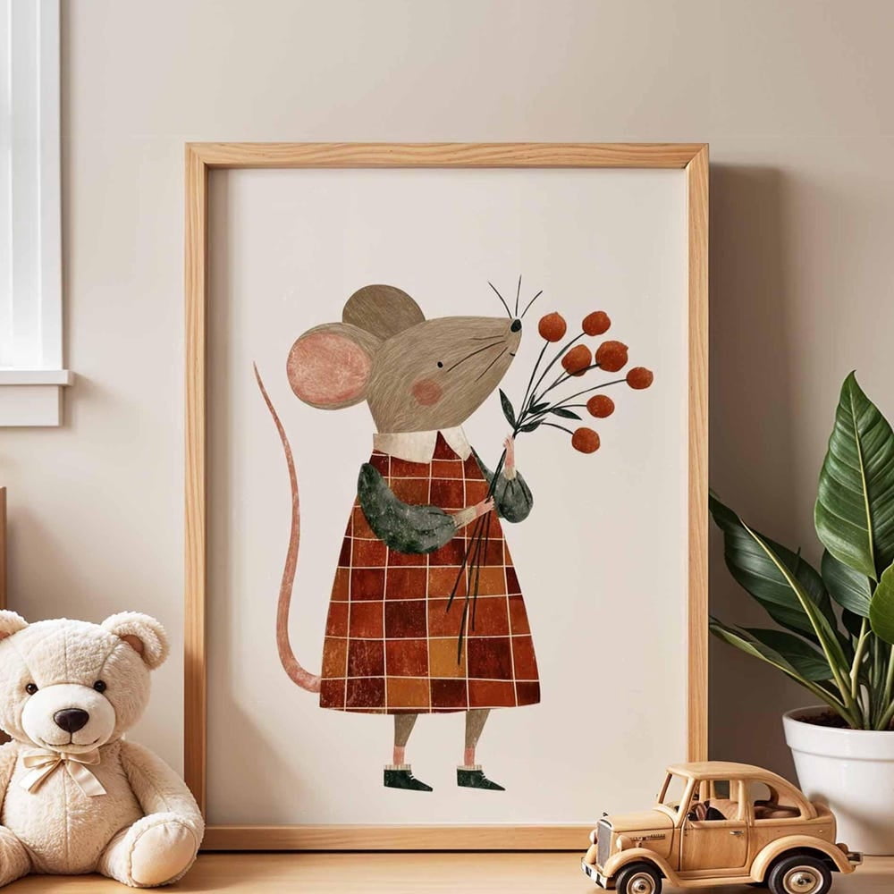 Charming Mouse Nursery Poster Woodland Animal Poster Cute Kids Room ...