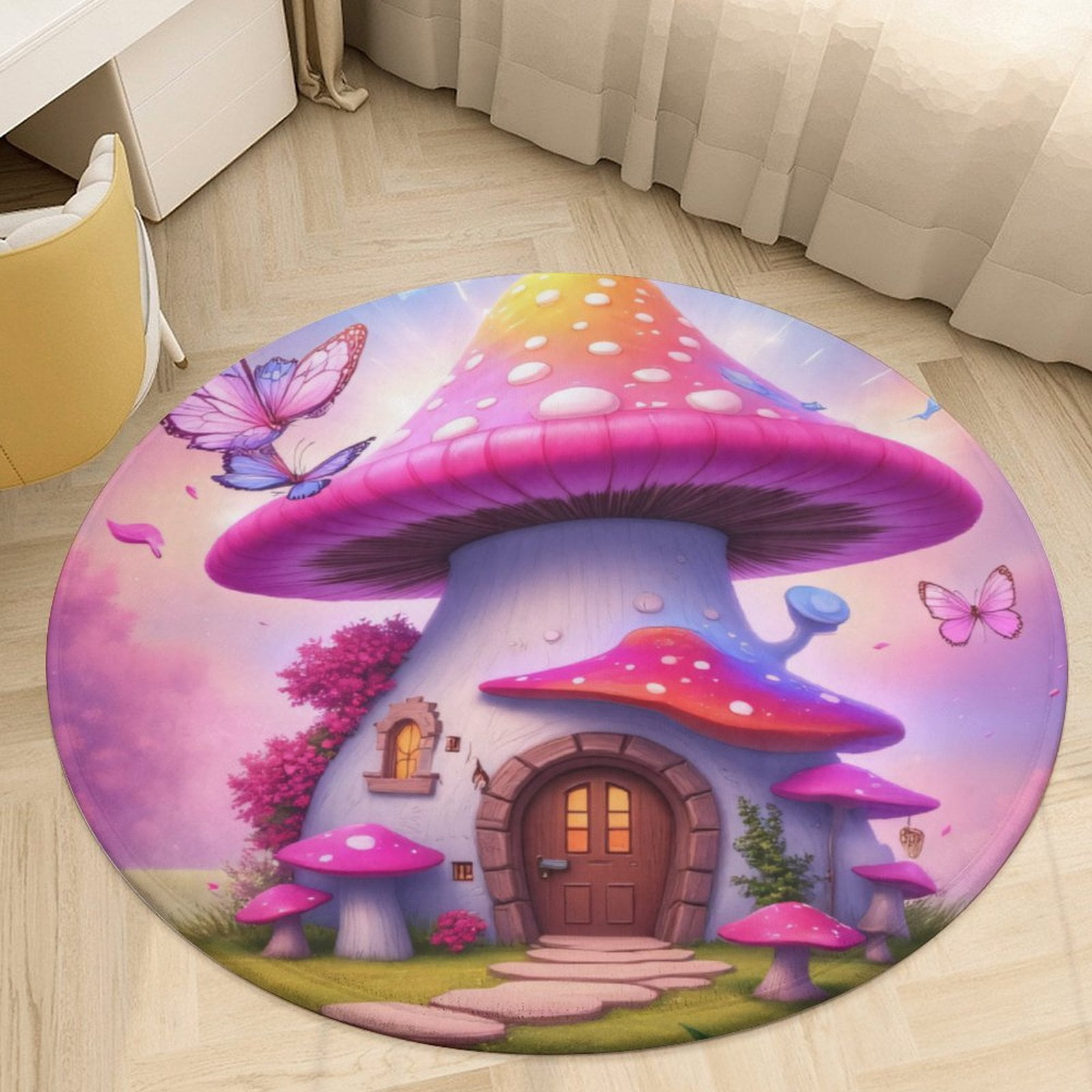Charming Mushroom House Round Area Rugs for Bedroom Living Room, 6FT ...