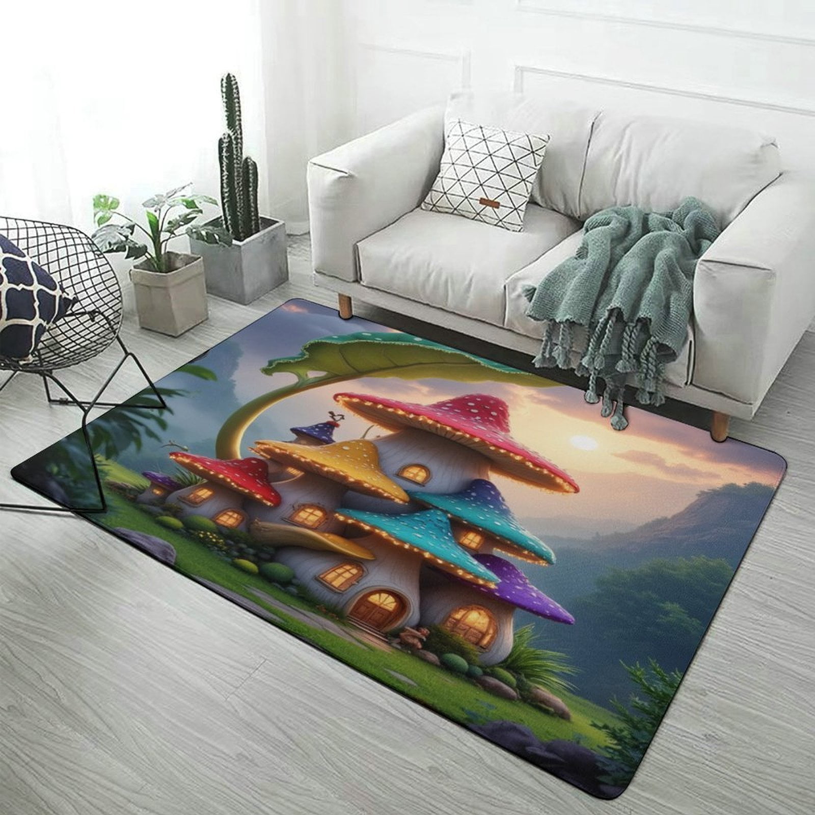 Charming Mushroom House Sunset Home Decor Living Room Carpet Non-slip ...