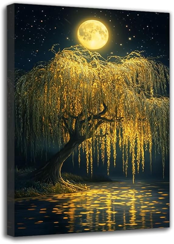 Charming Night Scenery Canvas Wall Art Prints - Framed Tree and Moon ...