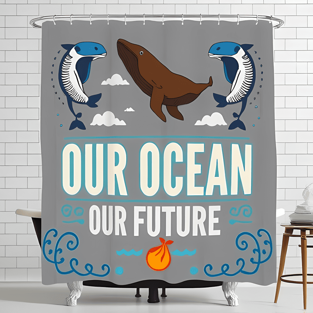 Charming Ocean Conservation Shower Curtain - Brown Whale & Dolphins ...