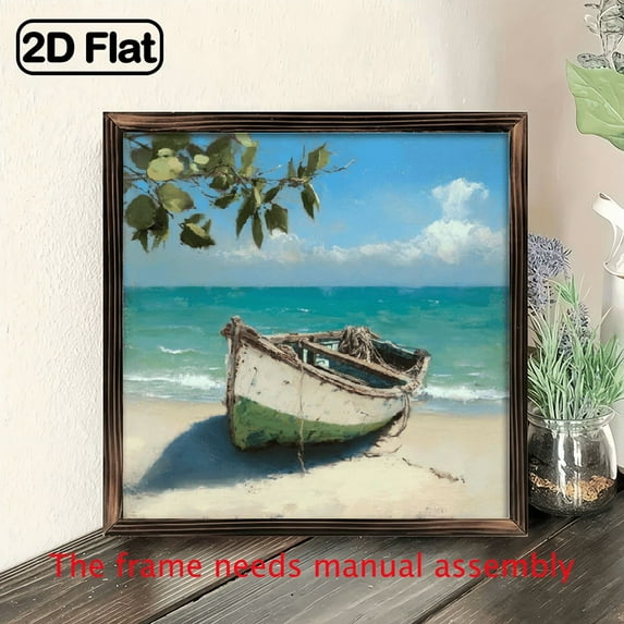 Charming Ocean Country Retro Wooden Frame Wall Art, 8x8 Inch Rustic ...