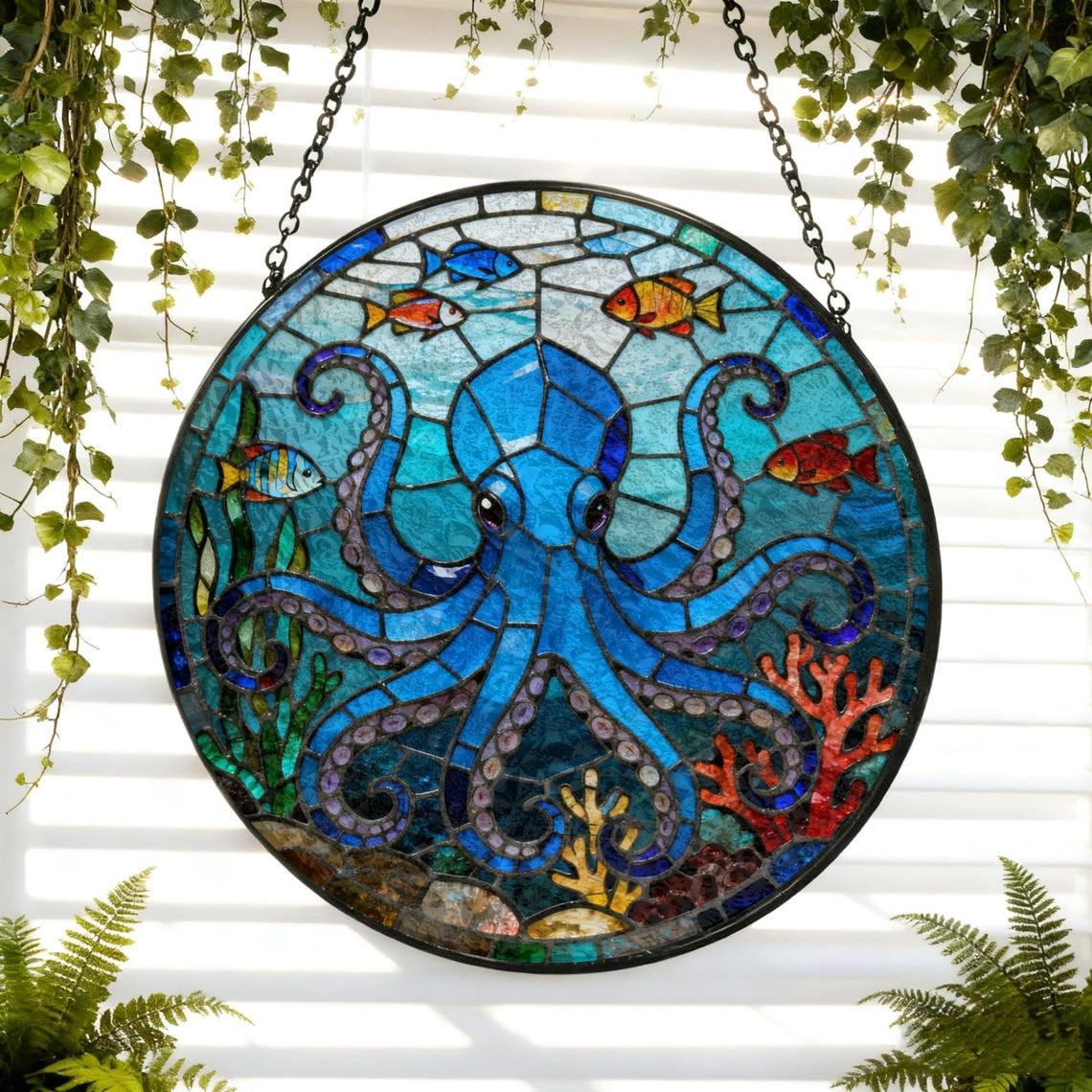Charming Octopus Ocean Suncatcher, Blue Sea Coastal Beach Window ...