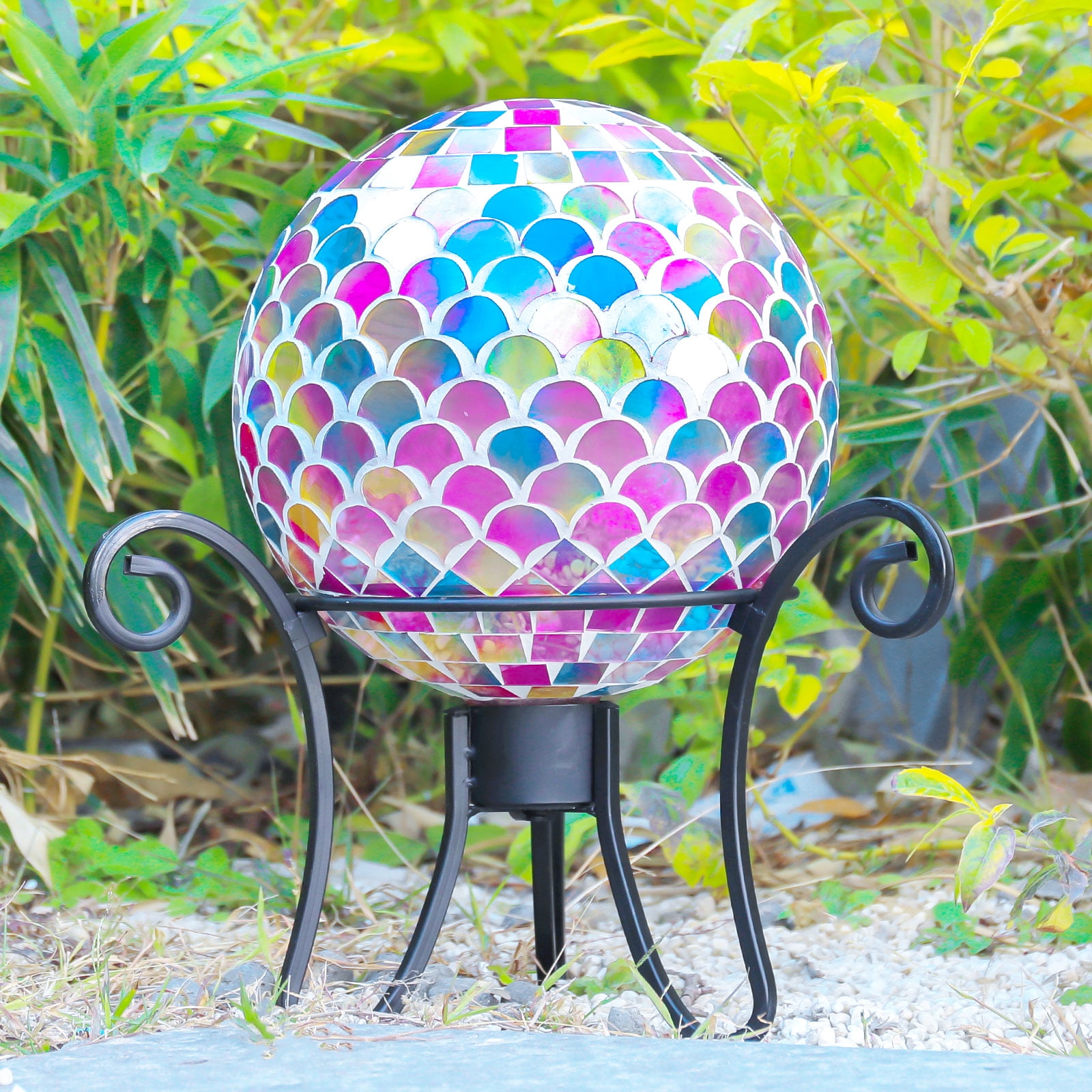 Charming Outdoor Mosaic Gazing Ball - Waterproof Light up Glass Gazing ...
