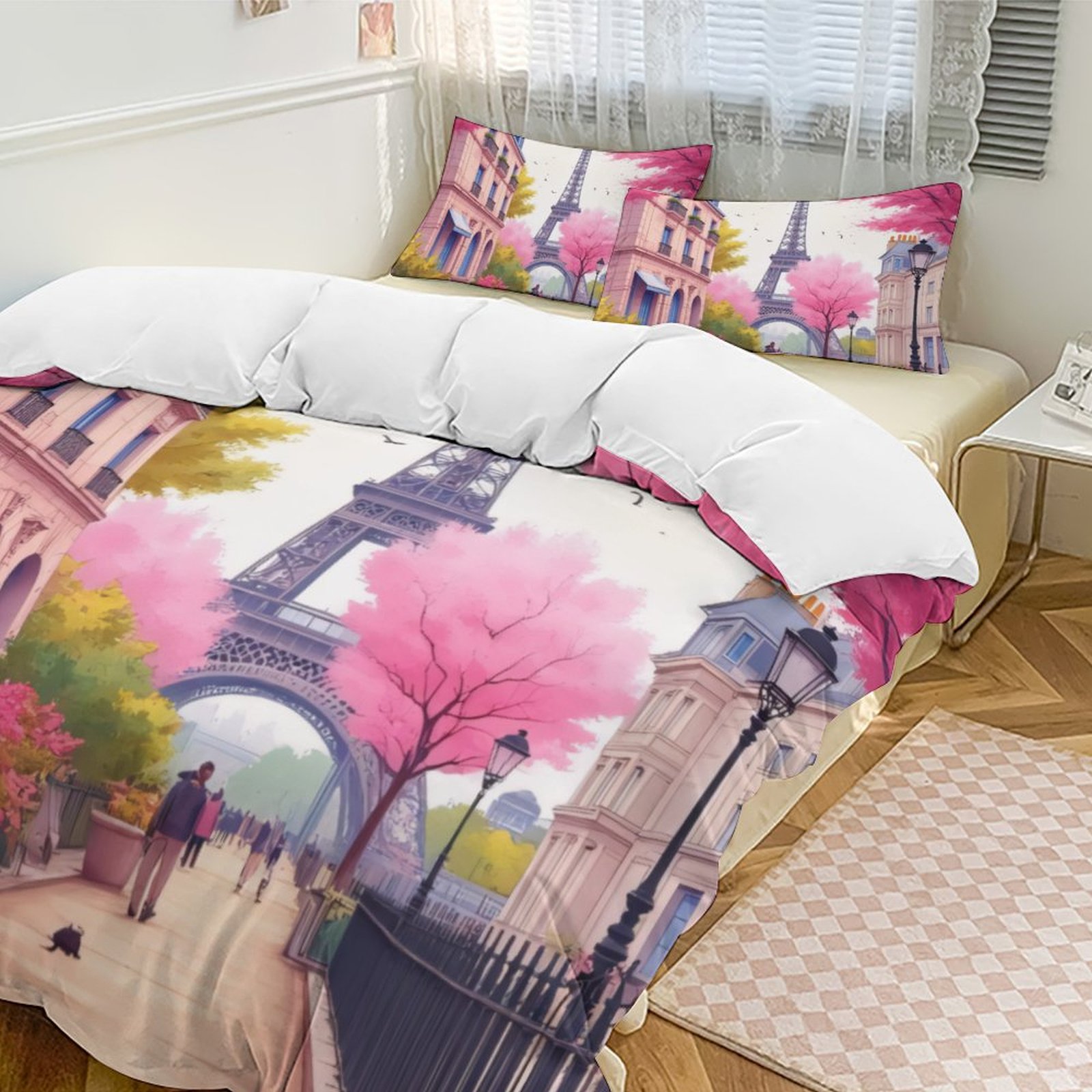 Charming Parisian Street Scene Bedding Set Couple Bedclothes Pillowcase ...