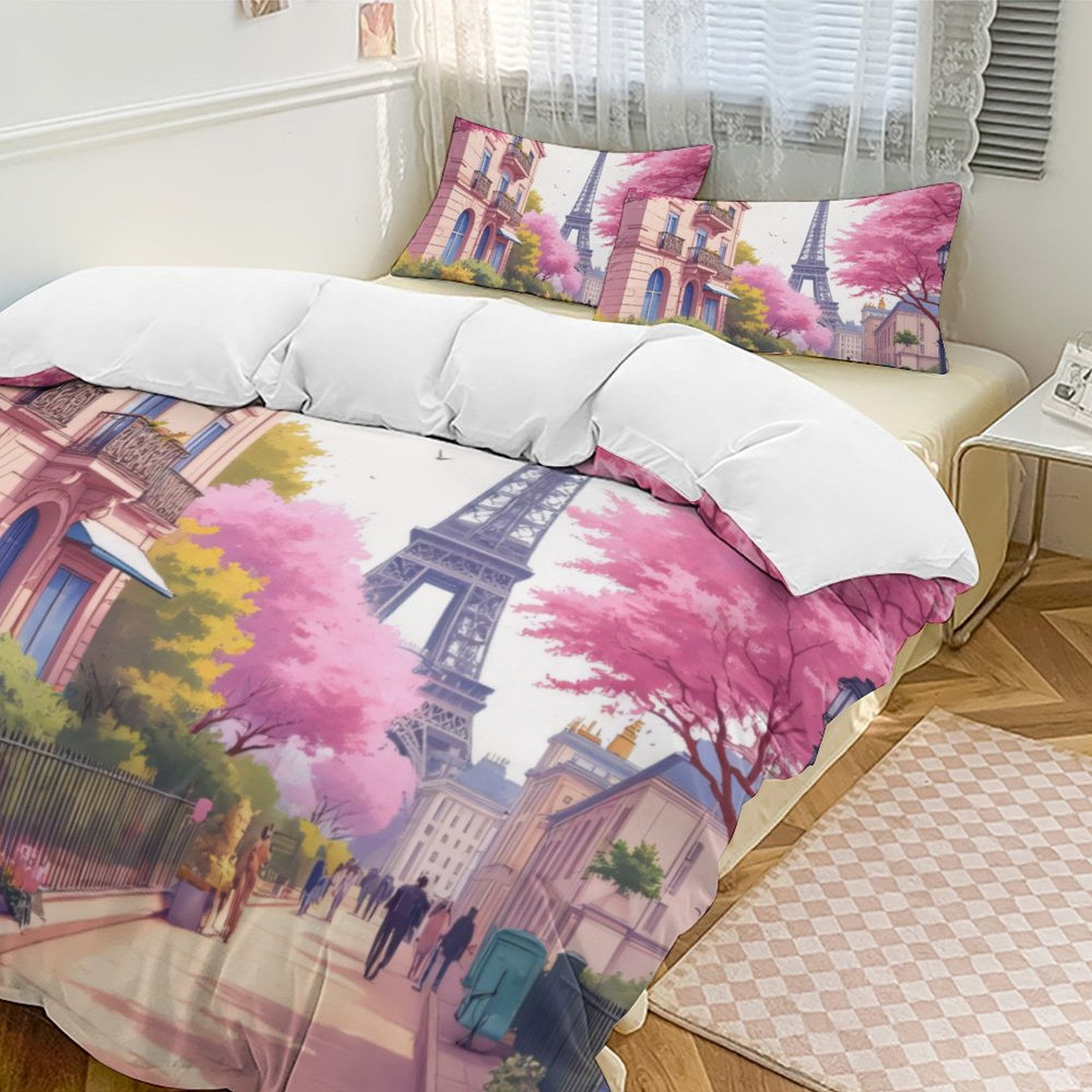 Charming Parisian Street Scene Duvet Cover Set Themed Multicolor ...