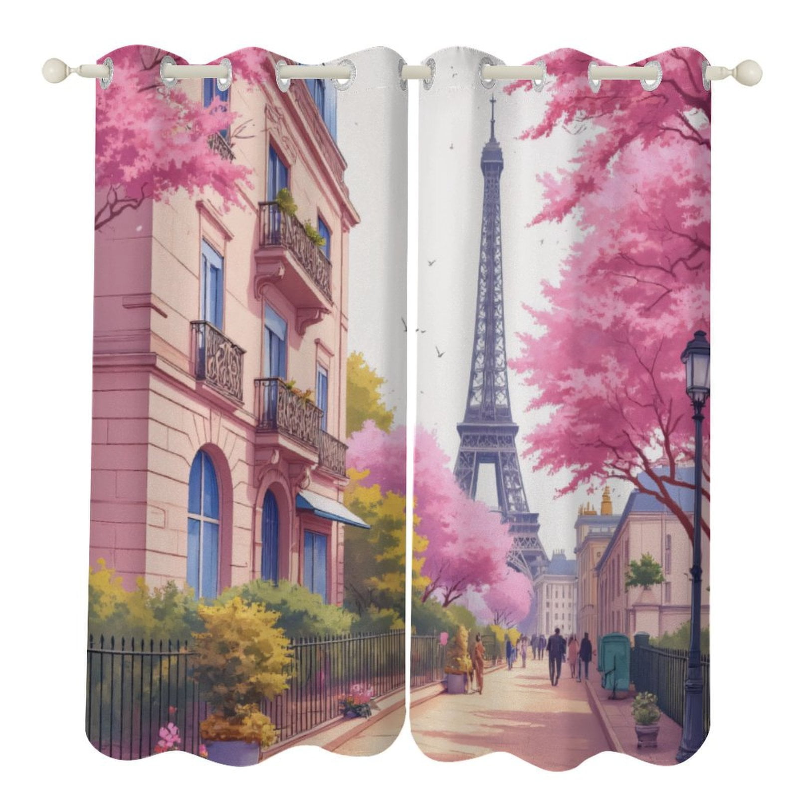 Charming Parisian Street Scene Luxury Window Curtains Blinds for Living ...