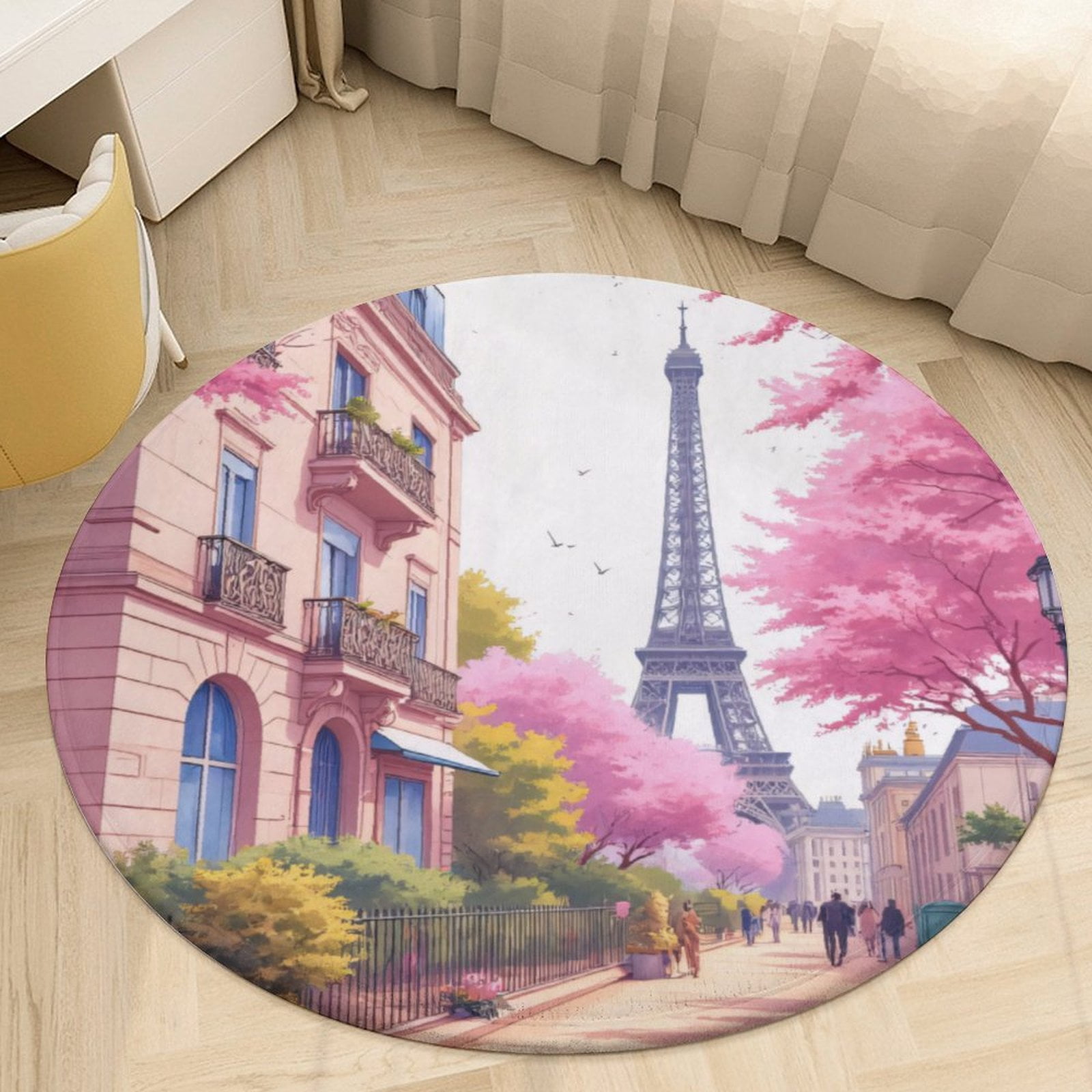 Charming Parisian Street Scene Round Area Rugs for Bedroom Living Room ...