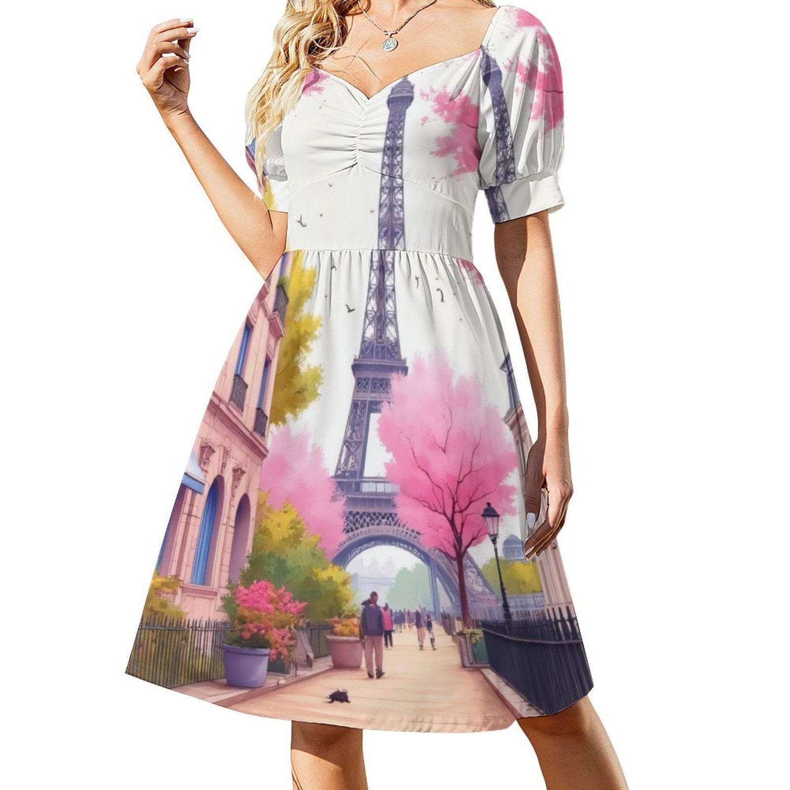 Charming Parisian Street Scene Summer Women's Dress 2025 Elegant ...