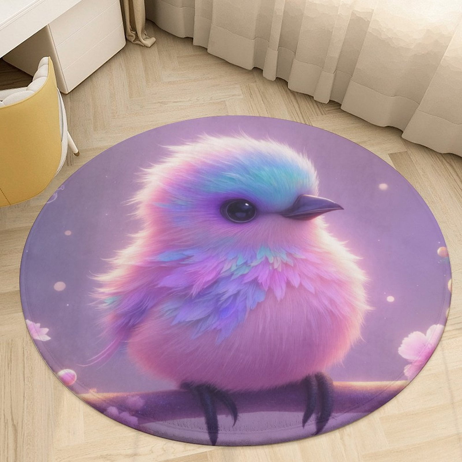 Charming Pastel Bird Round Area Rugs for Bedroom Living Room, 4FT Soft ...
