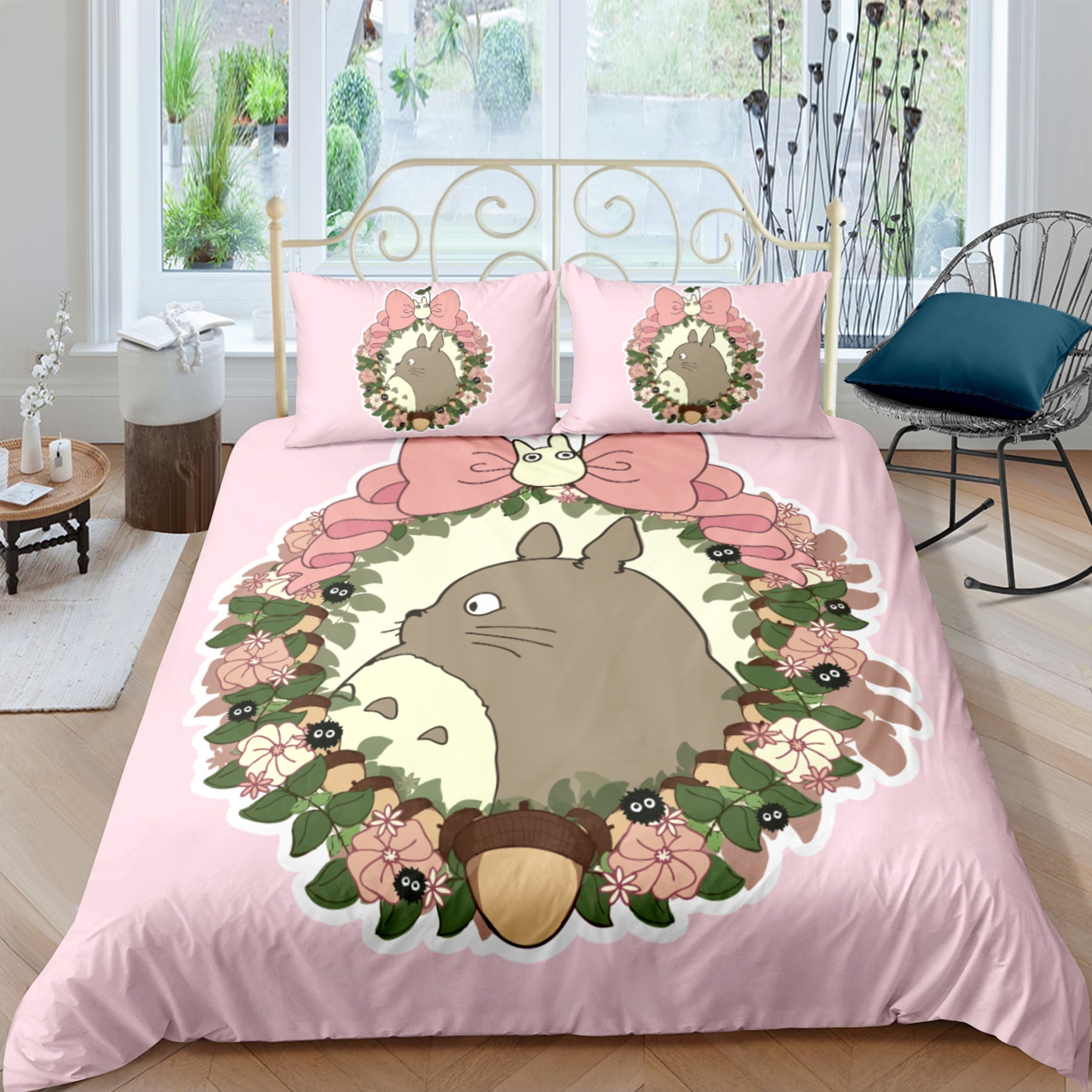 Charming Pastel Pink Duvet Cover Set Whimsical Floral Design with Soot ...