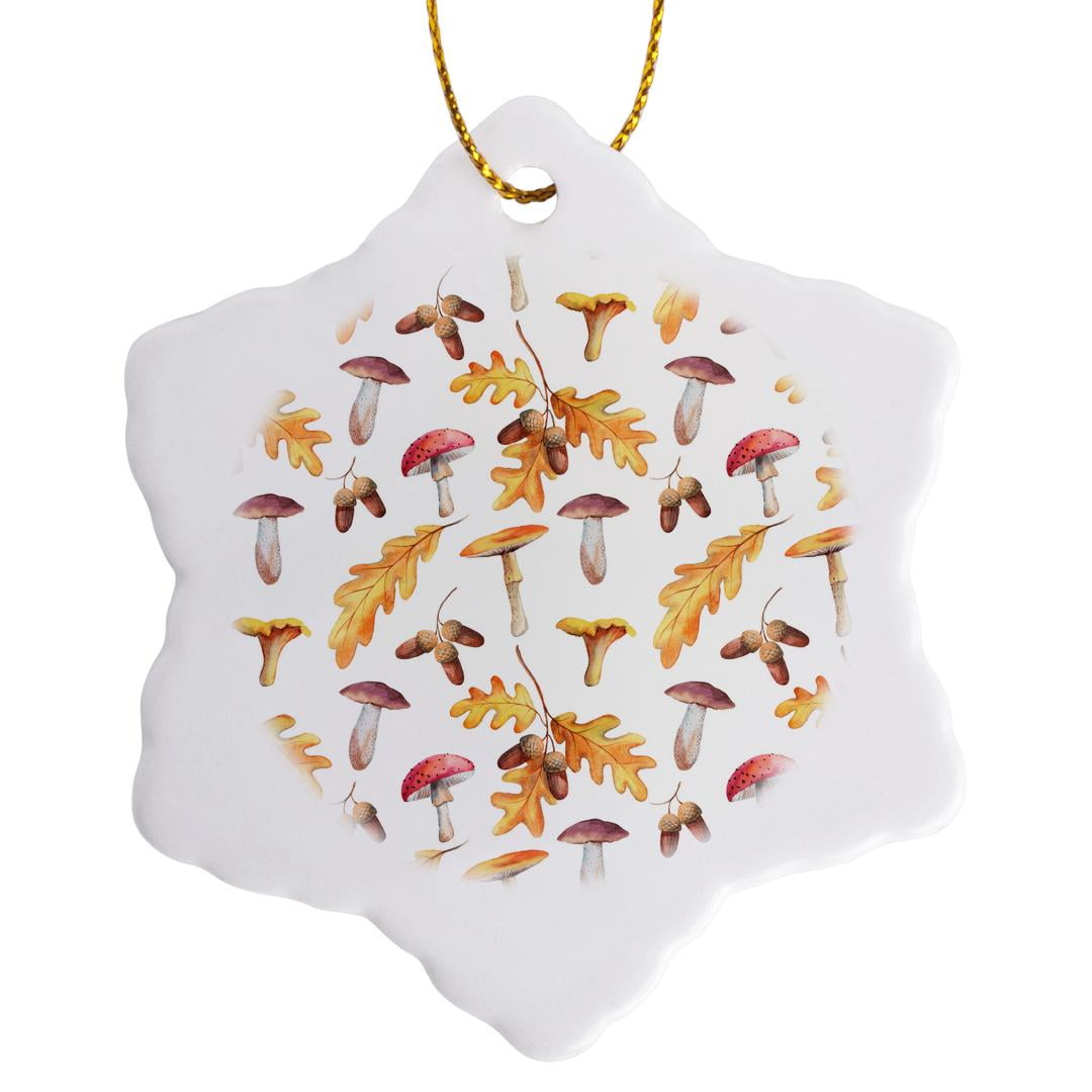 3drose, Charming Pattern of Oak Leaves, Acorns, Mushrooms on White, 3 ...