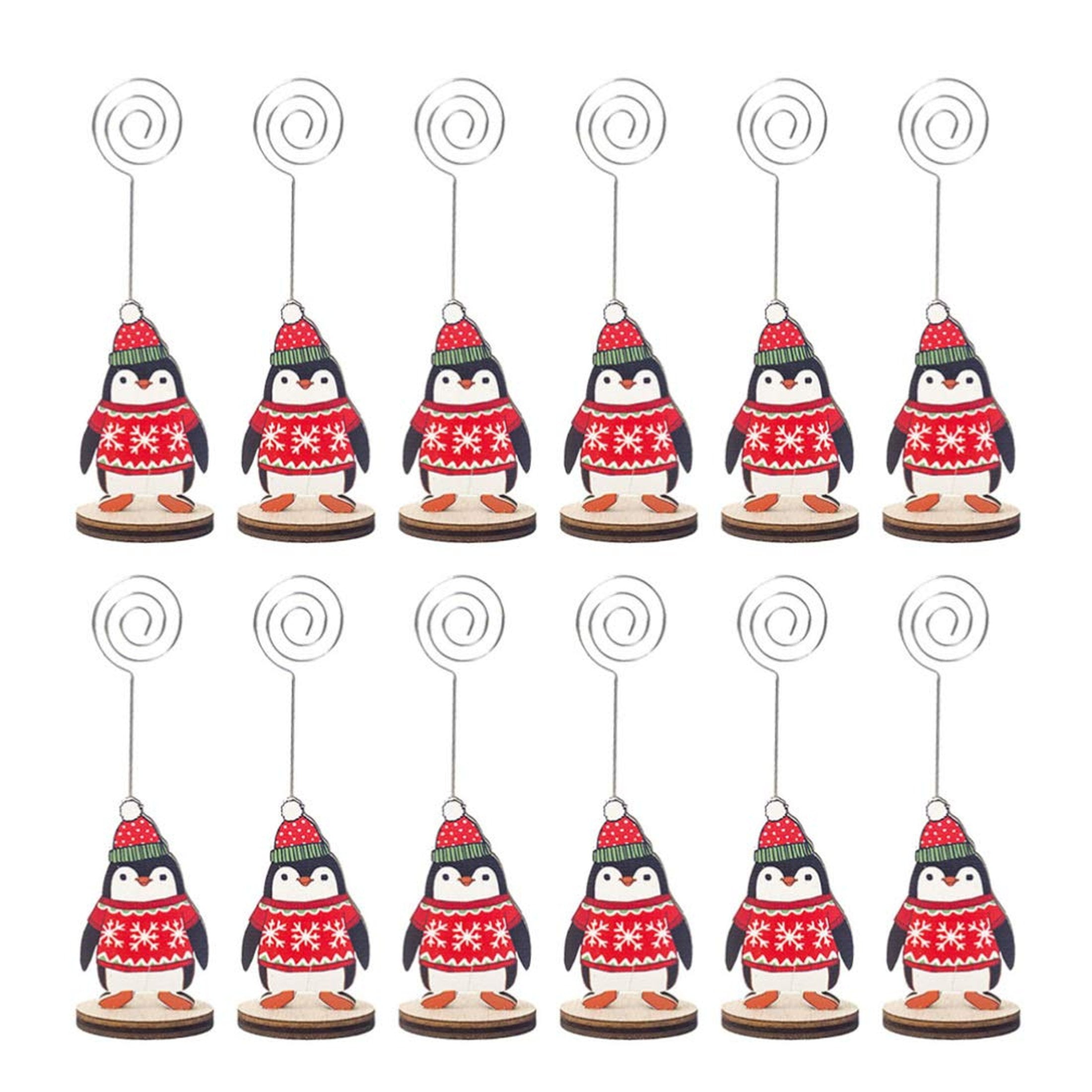 Charming Penguin Place Card Holders Set - 12 Wooden Stands with Swirl ...