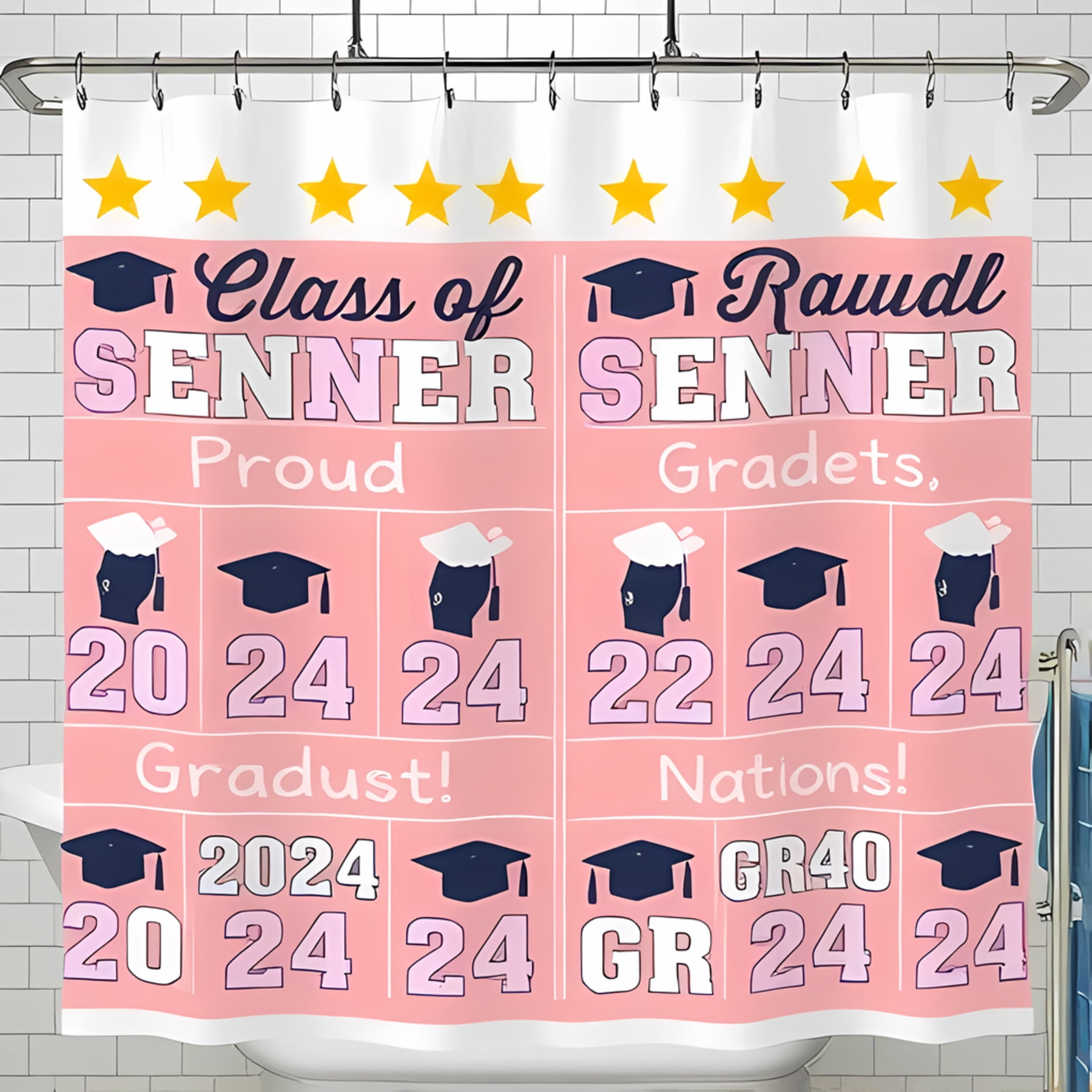 Charming Pink Graduation Shower Curtain for Class of 2024 - Features ...