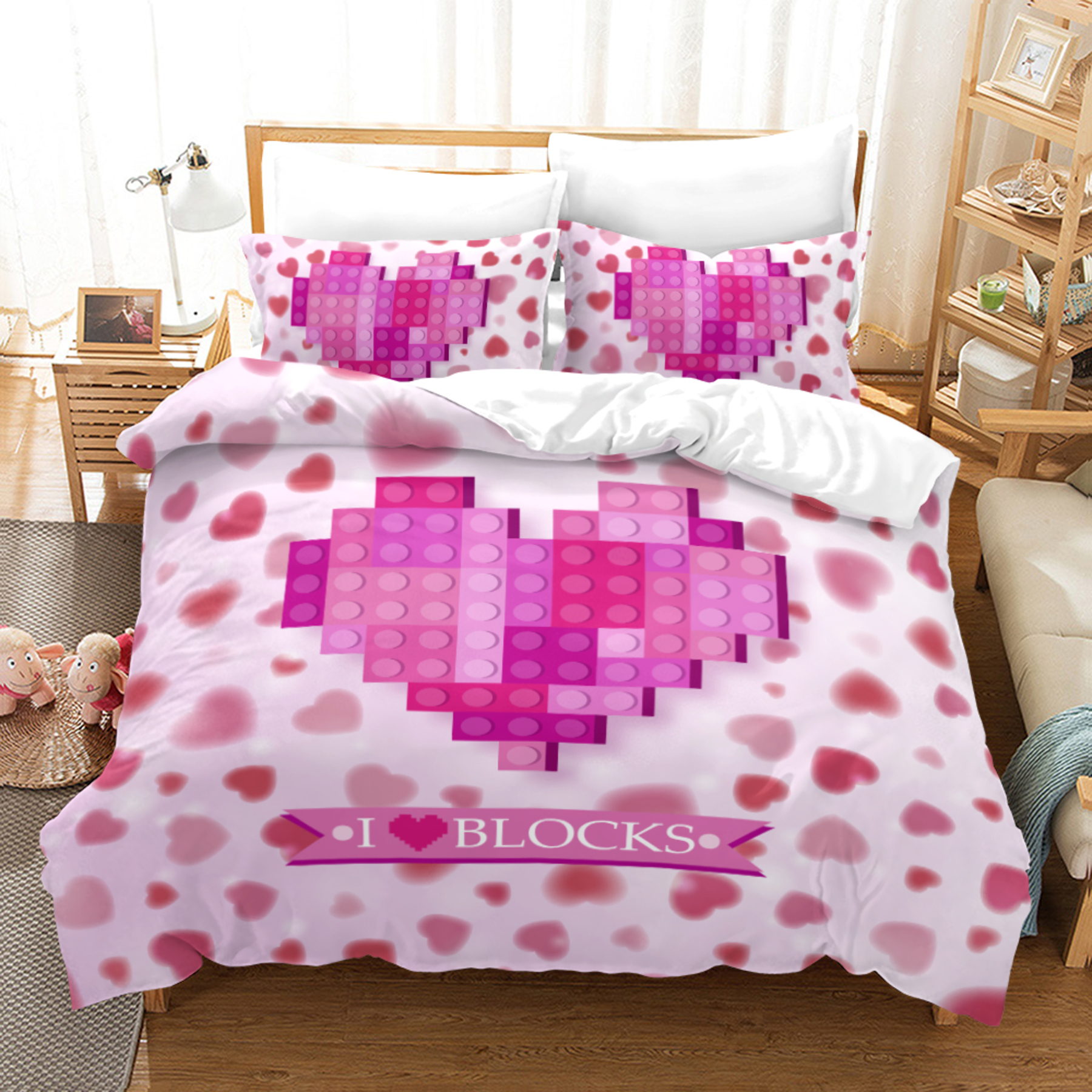 Charming Pink Pixelated Heart Duvet Cover Set I ♥ Design with Matching ...