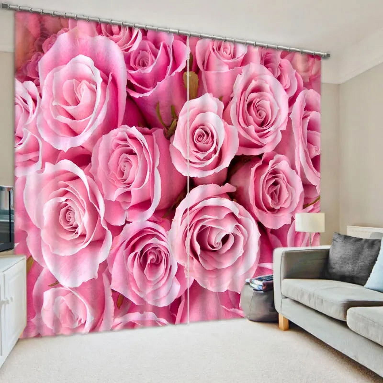 Charming Pink Rose Curtains for Bedroom Window Semi Blackout Curtain ...