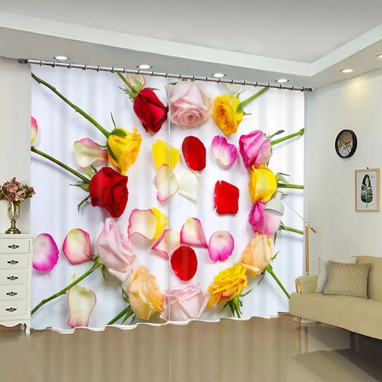 Charming Pink Rose Curtains for Bedroom Window Semi Blackout Curtain ...