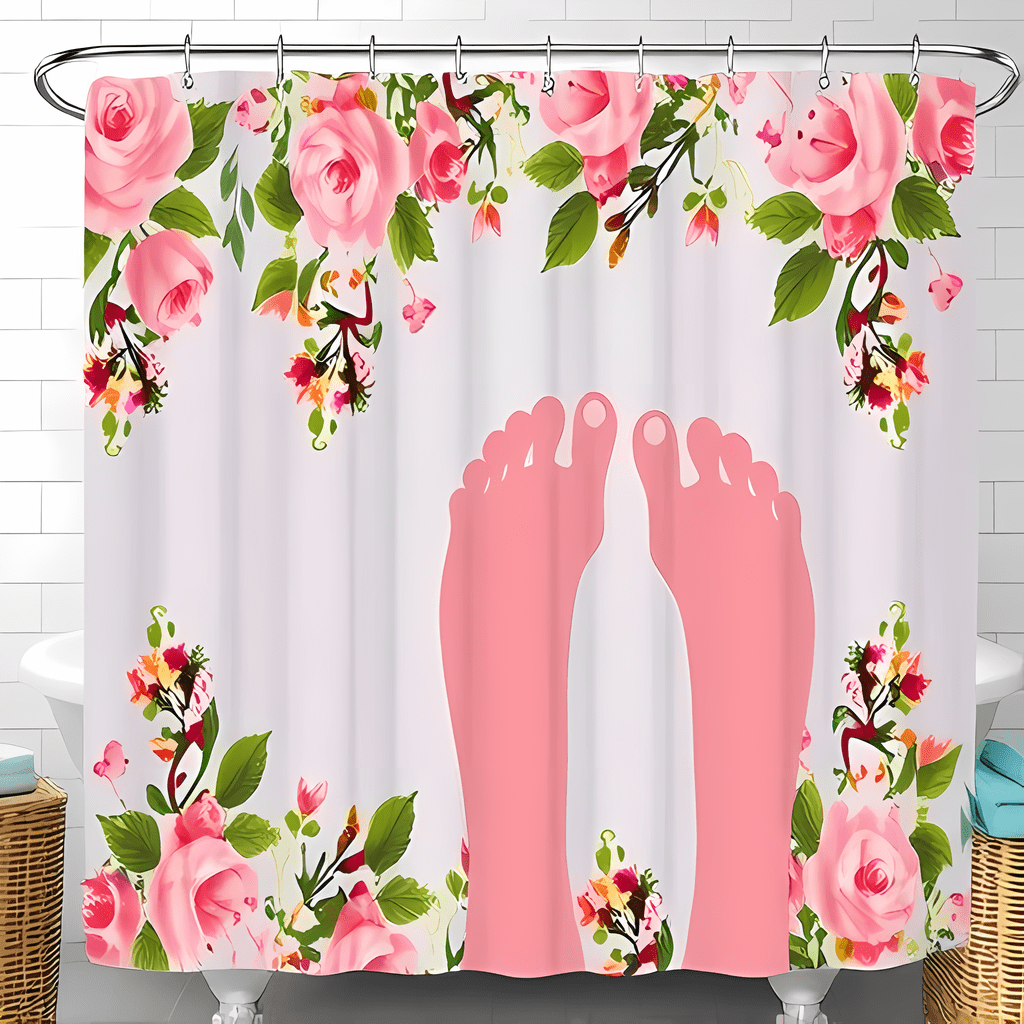 Charming Pink Roses Shower Curtain with Light Pink Feet - Watercolor ...