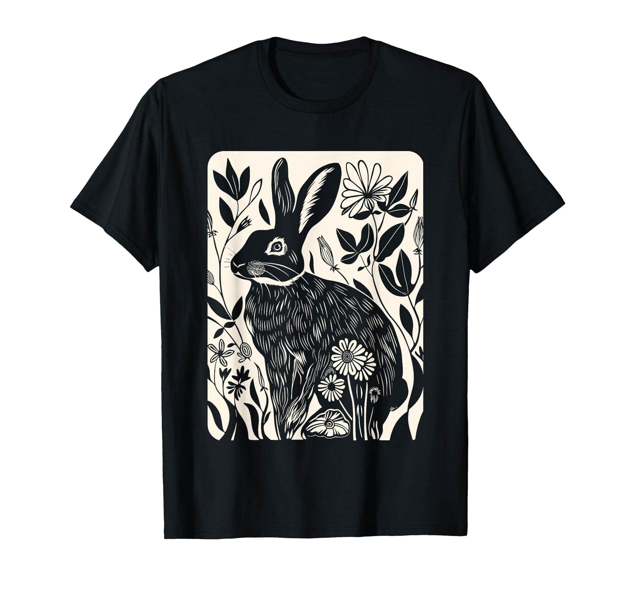 Charming Rabbit and Floral Design T-Shirt for Nature and Bunny Lovers ...