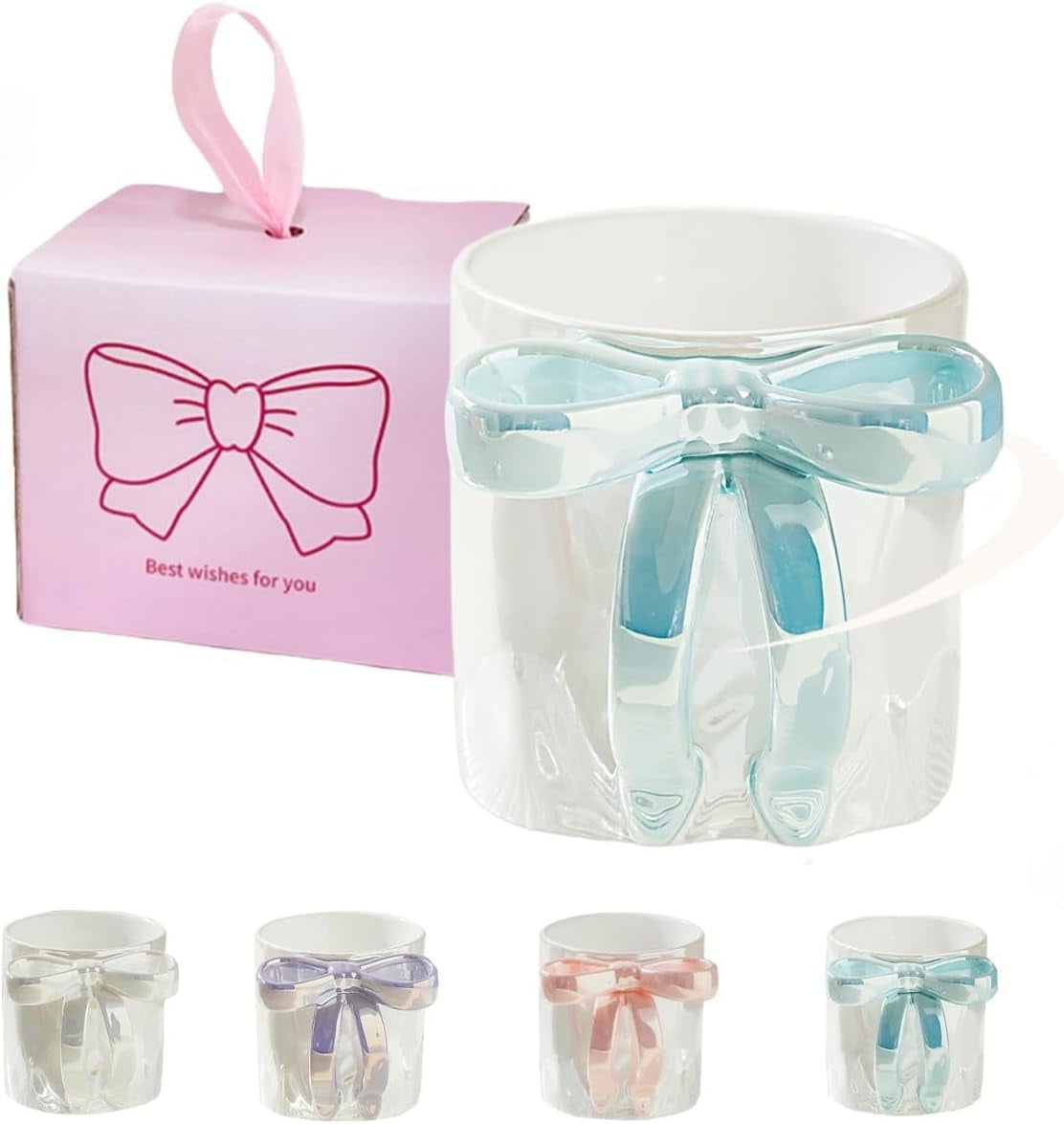 Charming Ribbon Mugs with Bow Handle, 350ml Bow Mug, Pink Christmas Mug ...